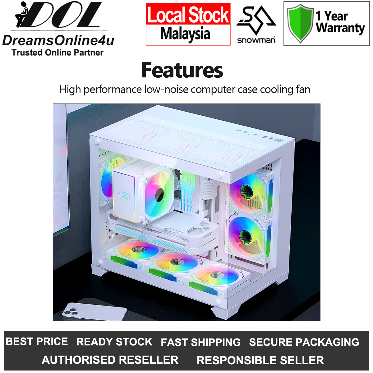 SNOWMAN CK120 120mm ARGB PWM 5V 3-Pin Low-Noise Infinite Mirror ...