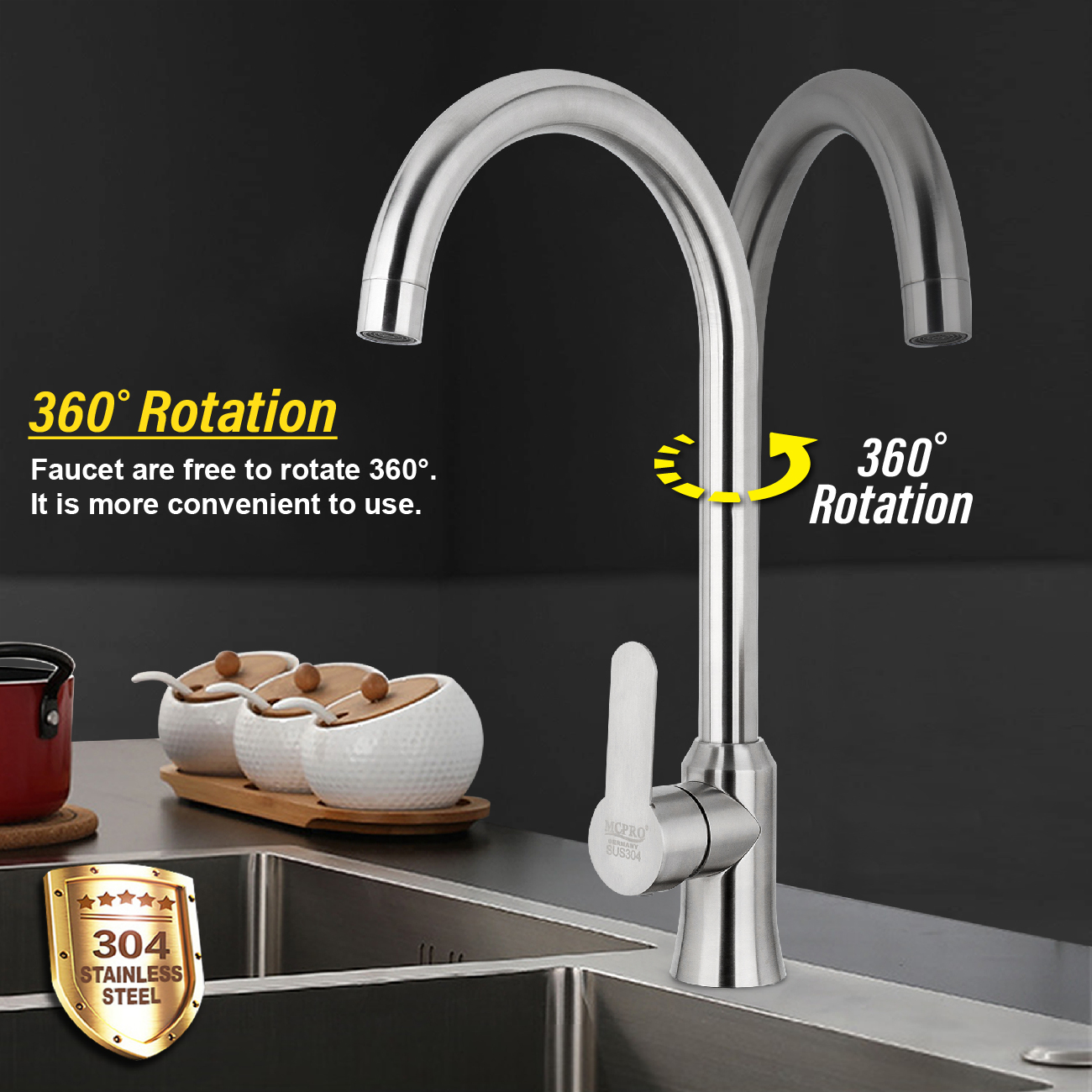 MCPRO Plus SUS304 Stainless Steel Kitchen Extra Big Faucet PILLAR SINK ...