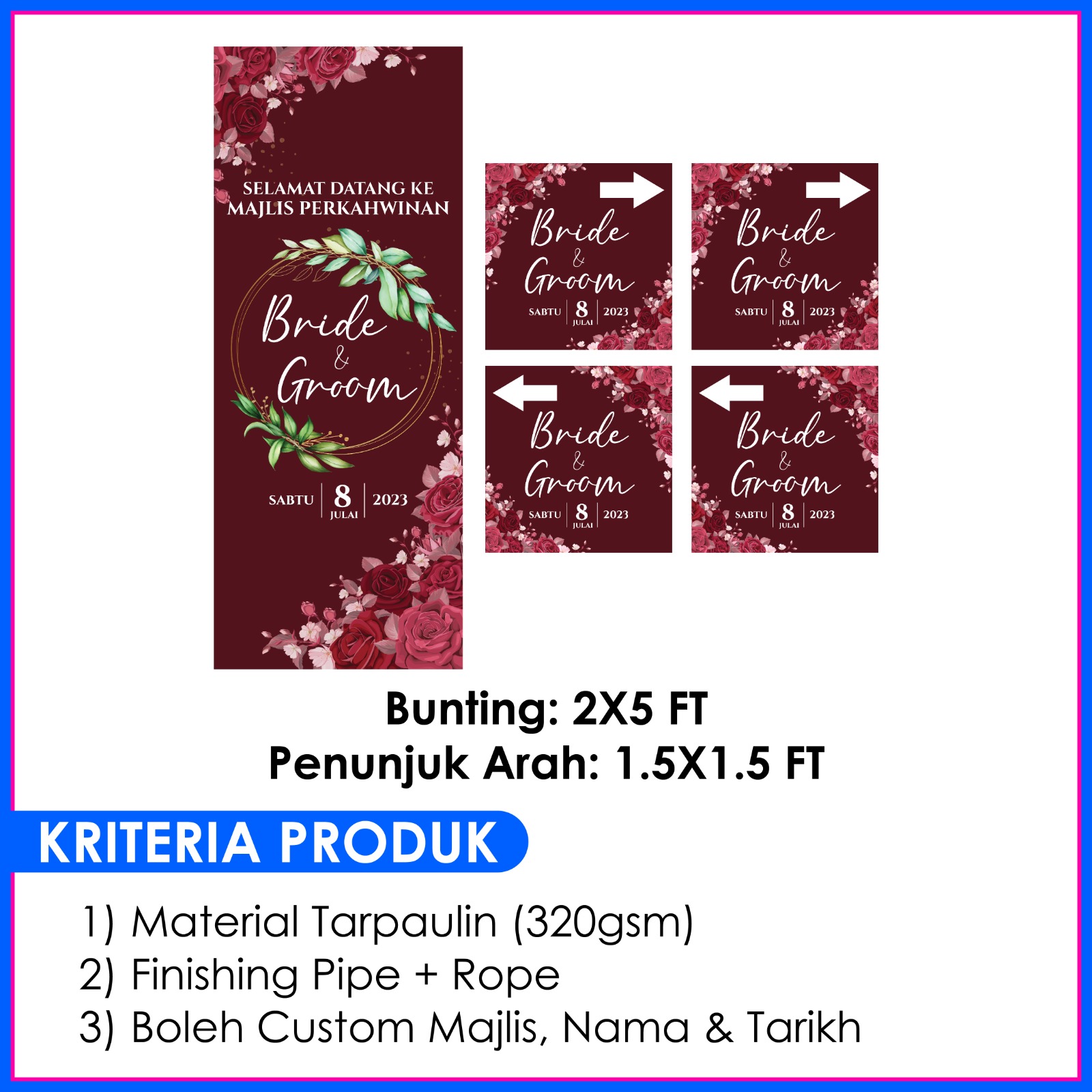 [NEW] SET BUNTING KAHWIN (2 X 5 KAKI ) BESERTA PENUNJUK ARAH (1.5 X 1.5 ...