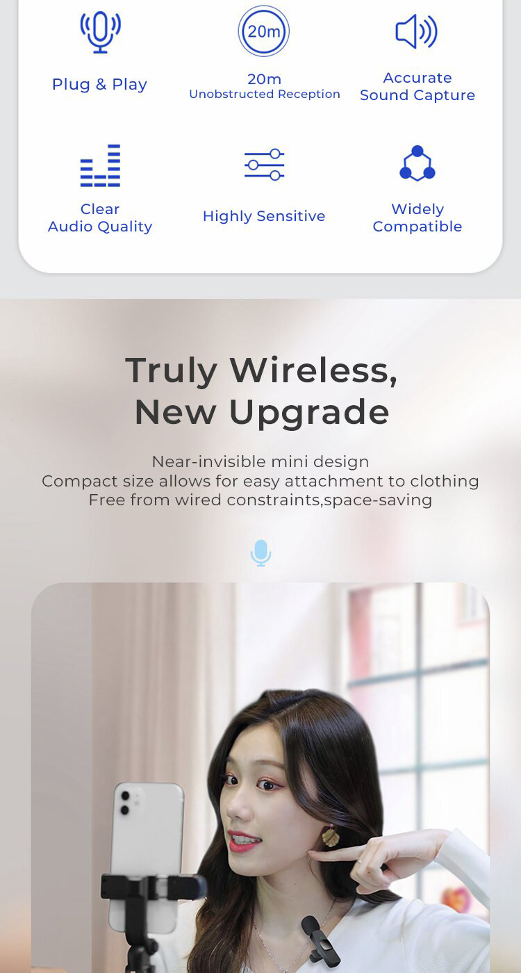 Vlog Wireless Bluetooth Clip-On Microphone Dual Set Noise Reduction ...