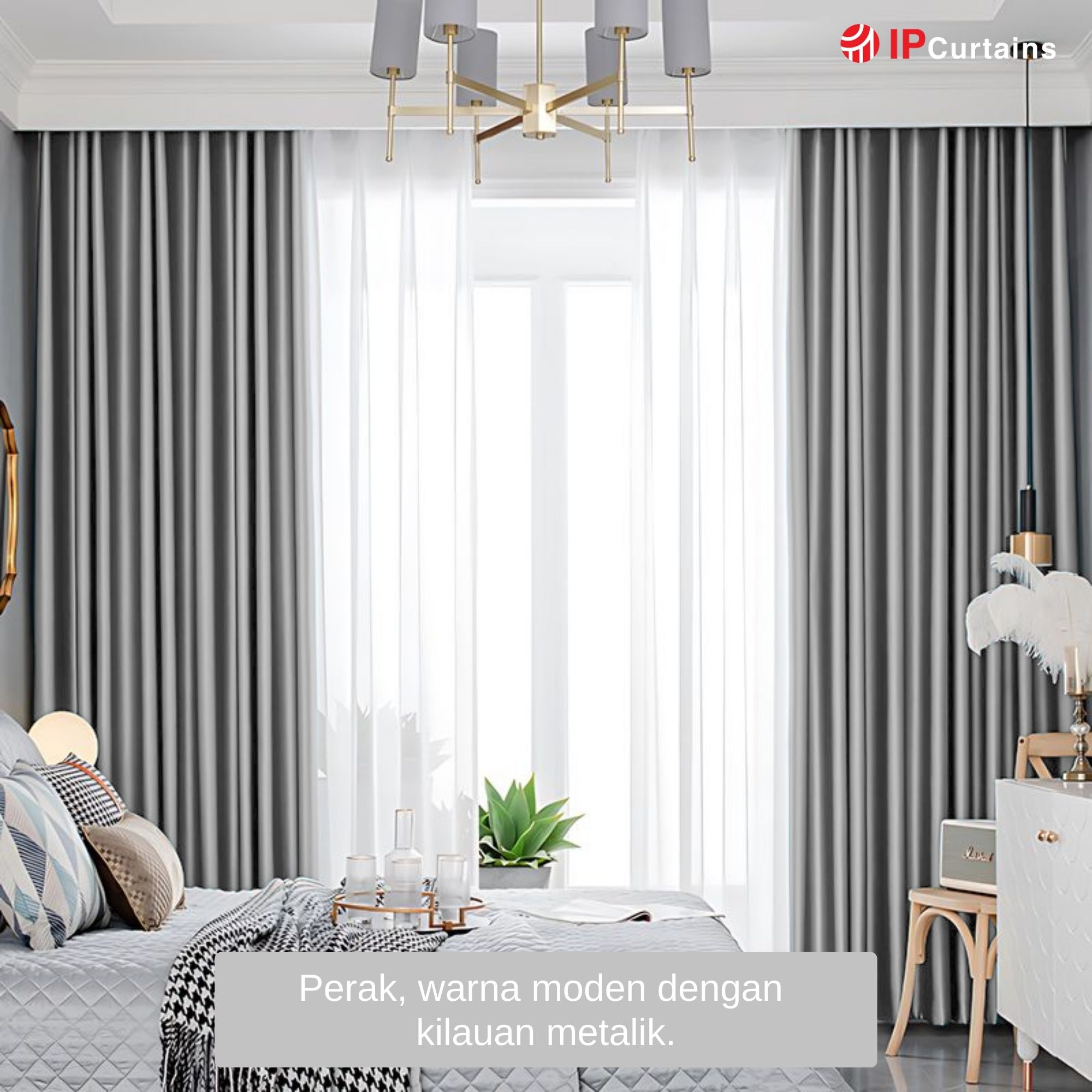 IP CURTAIN NOAH Langsir 80% Blackout Warna Silver@Light Grey Lembut ...