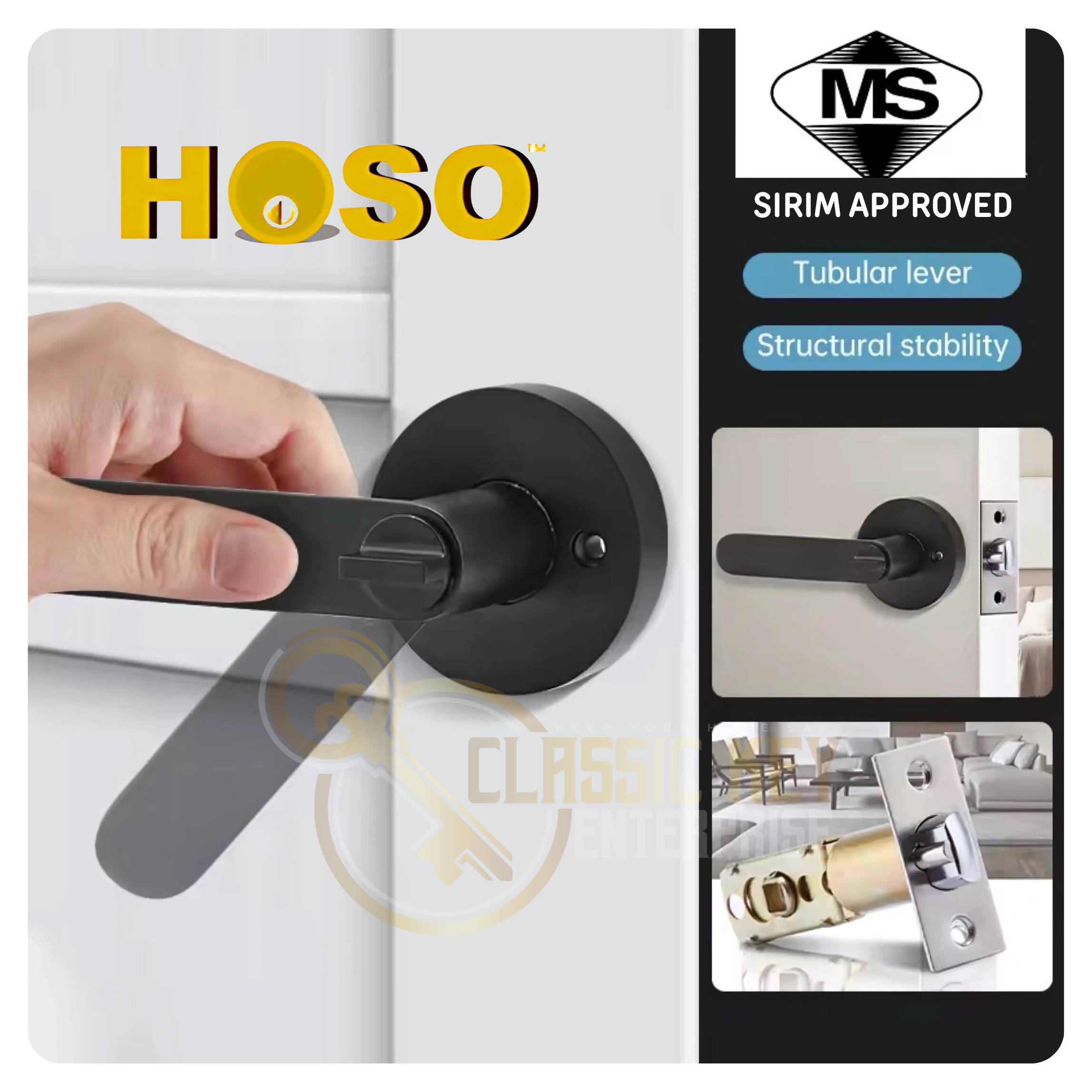 Hoso Tubular Lever Handle Door Lock Model HSTL-7501 SIRIM Approved ...