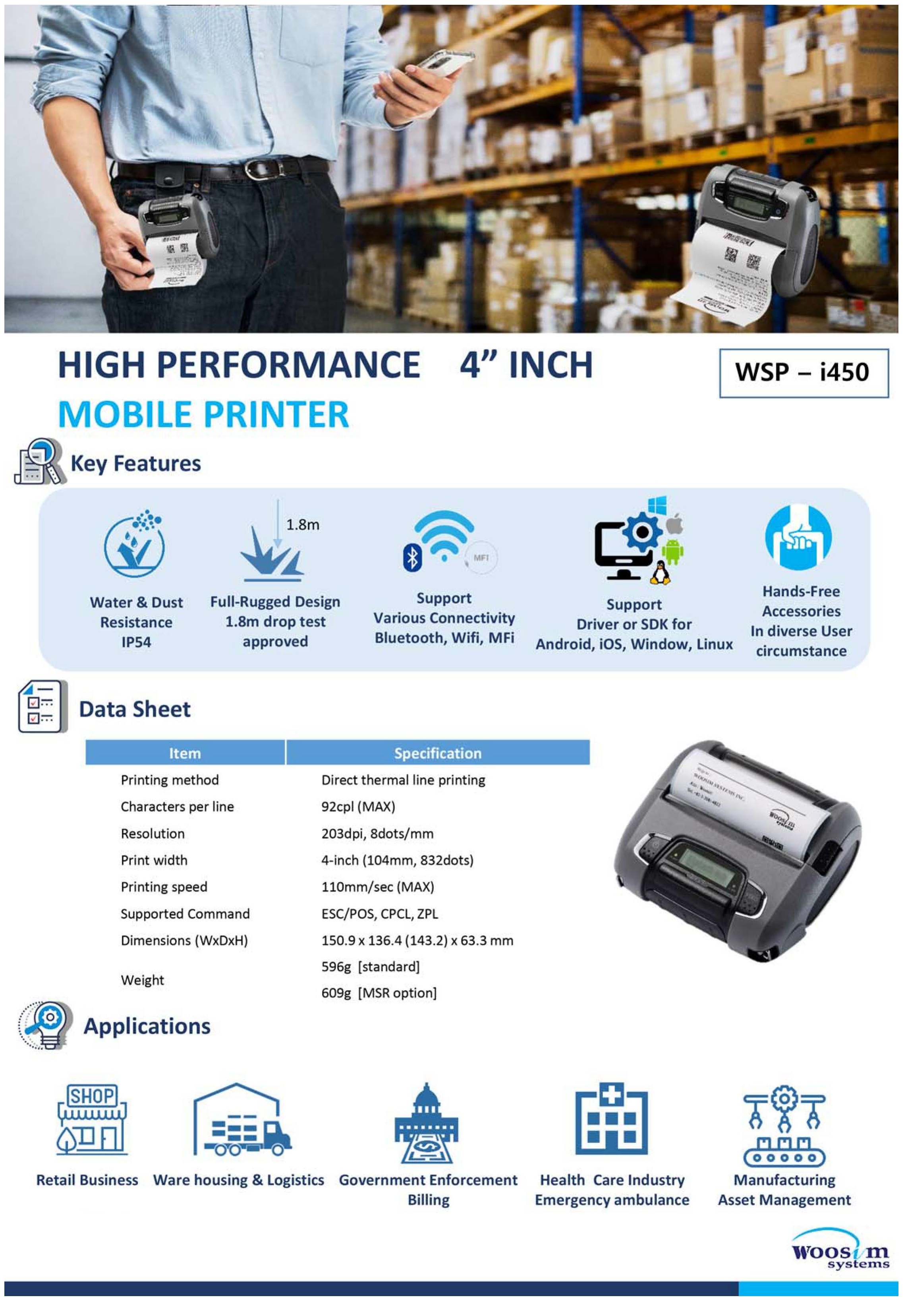 Woosim WSP-i450 4inch Mobile Printer | Shopee Malaysia