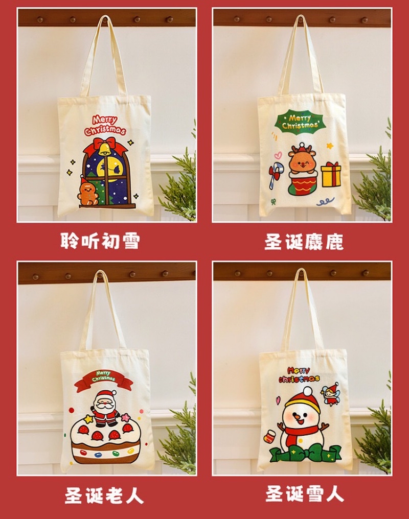 🎄Cartoon Santa Claus Canvas Bag Student Portable Large Capacity ...