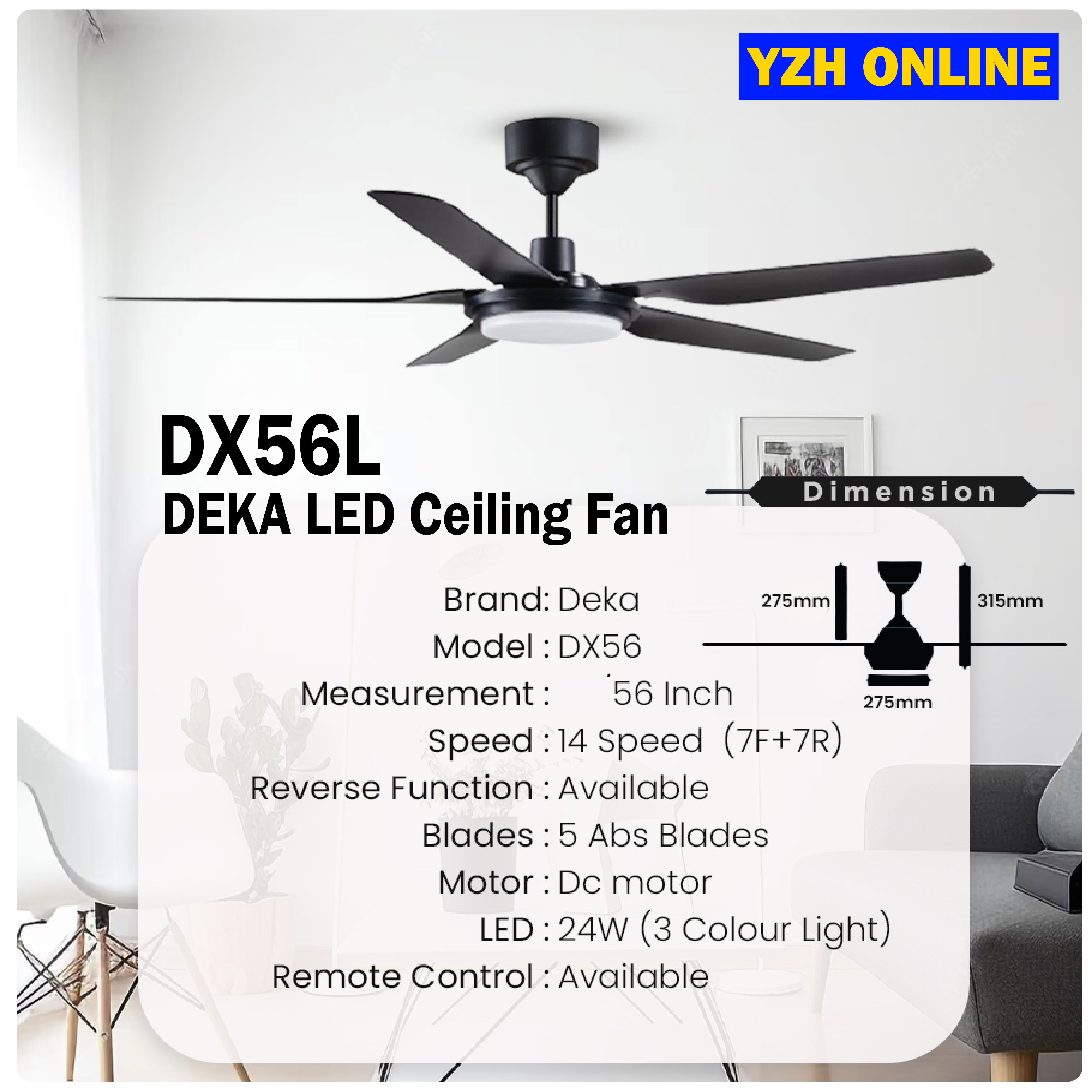 DEKA Ceiling Fan 56inch DX56 7Speed (7F+7R) Turbo Black/White/Led 风扇 ...