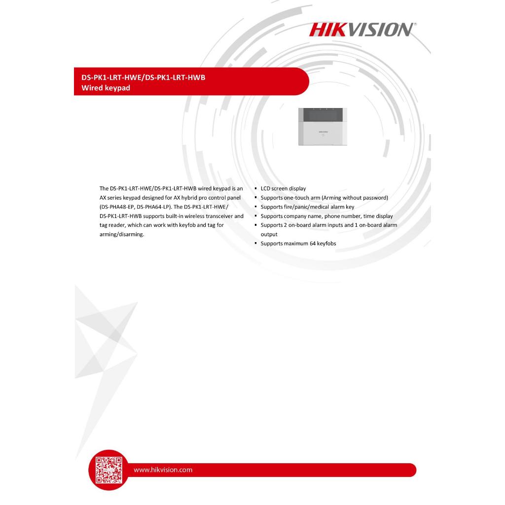 Hikvision DS-PK1-LRT-HWB Hikvision Wired LCD Keypad - Hikvision Alarm ...