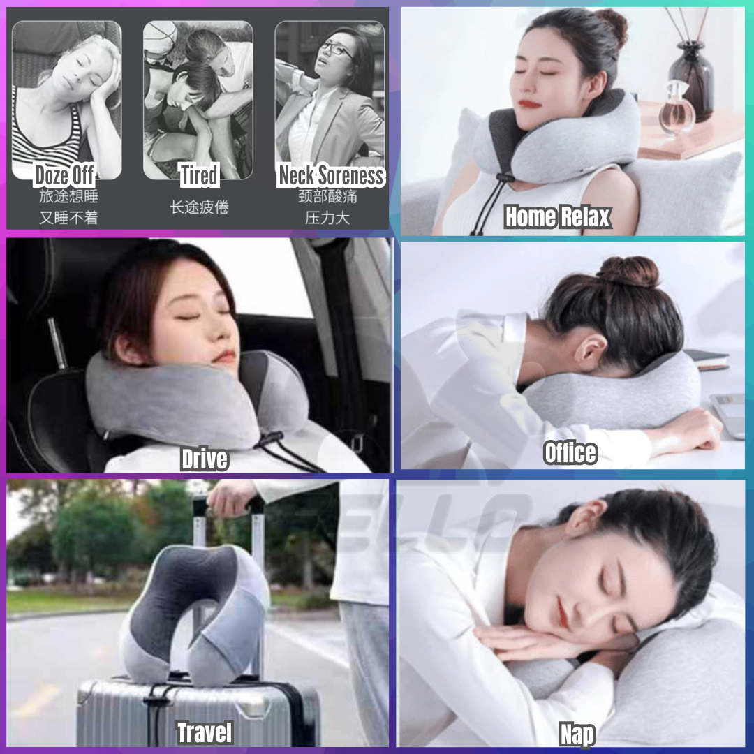 🇲🇾FELLO Travel Pillow Adult Neck Pillow Car Headrest Seat Memory Foam U ...