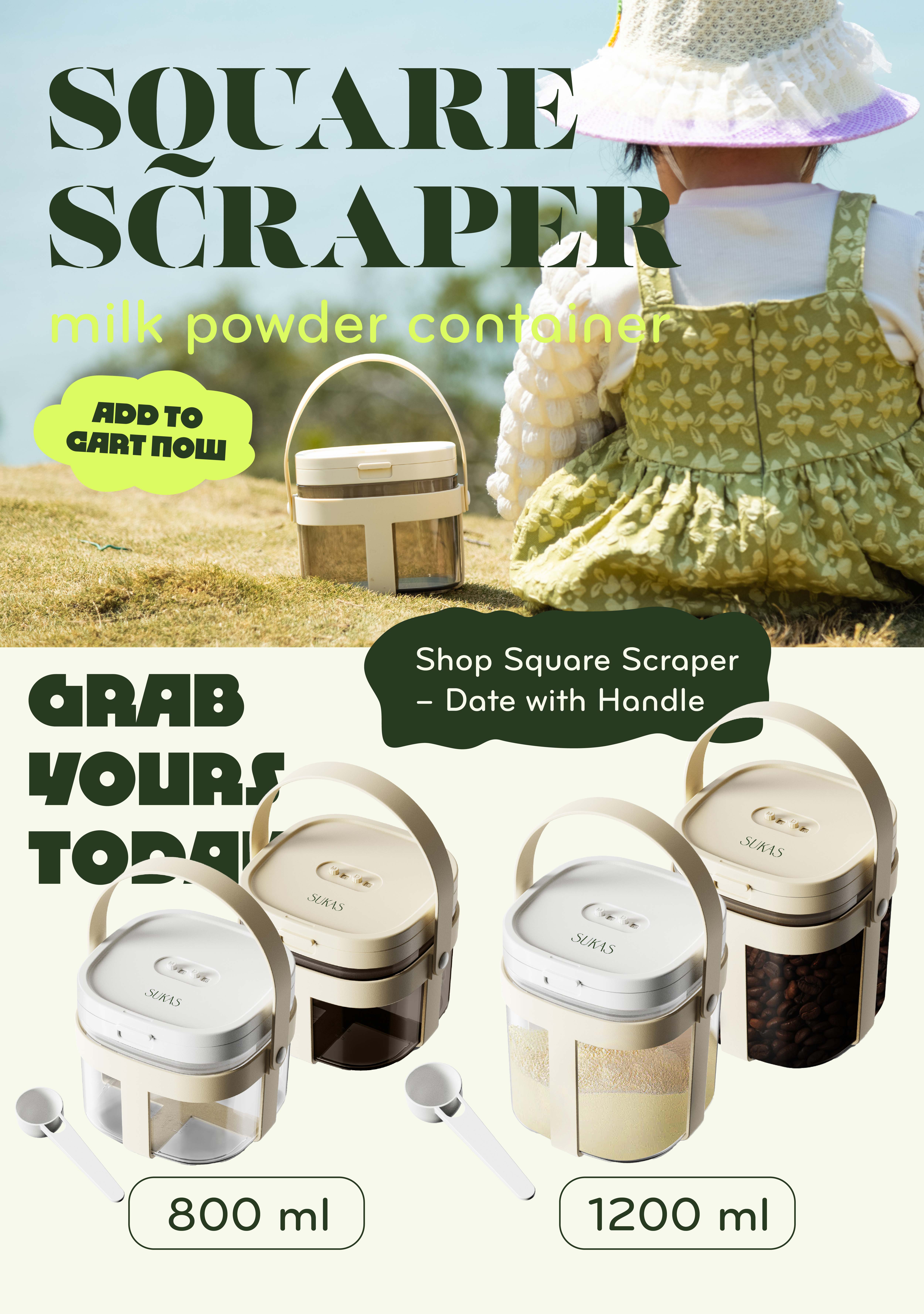 SUKAS Milk Powder Container Flip - Square Scraper & Date With Handle (800ml) | Shopee Malaysia