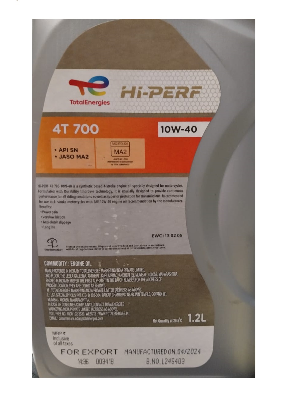 TOTAL 1.2L HI-PERF 4T 700 10W40 API AN JASO MA2 RS150 RSX150 CBR150 | Shopee Malaysia