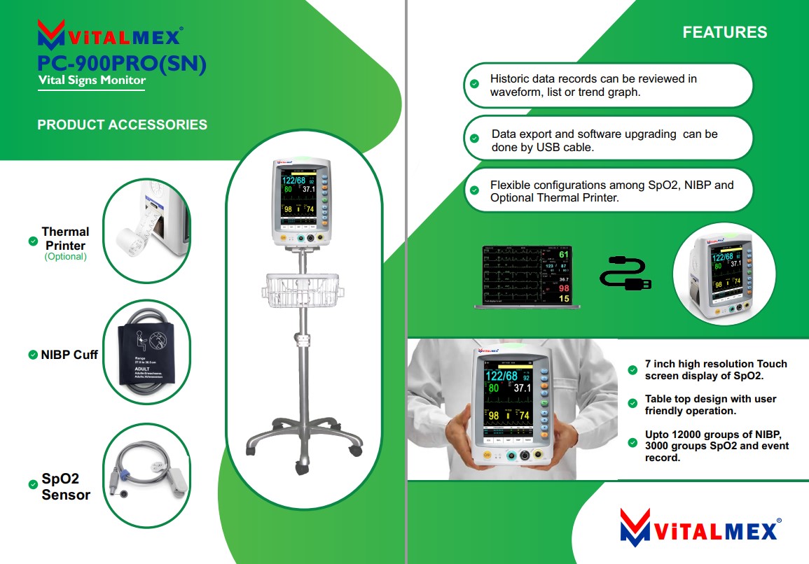 Vital SIgn Monitor PC900 Pro(SN) 3 Parameters NIBP, SPo2, HR Brand ...