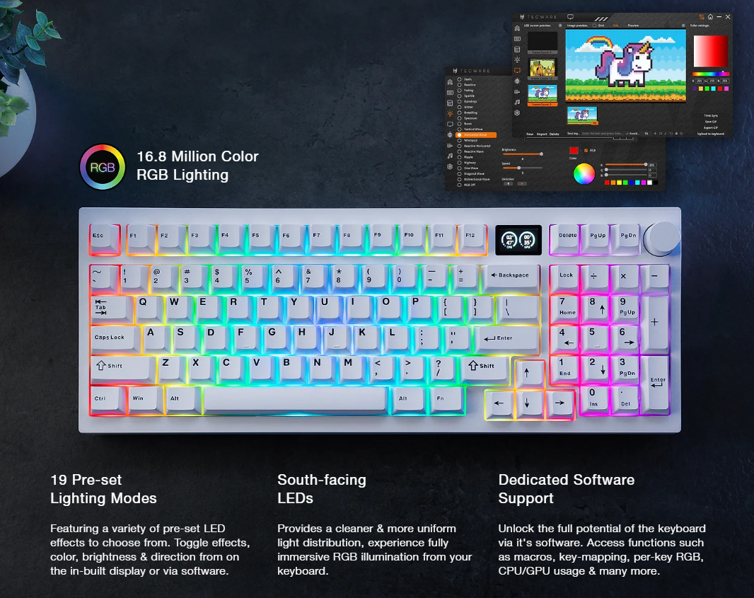 Tecware Spectre 75/96 Gasket Mounted Mechanical Keyboard - Black/White ...