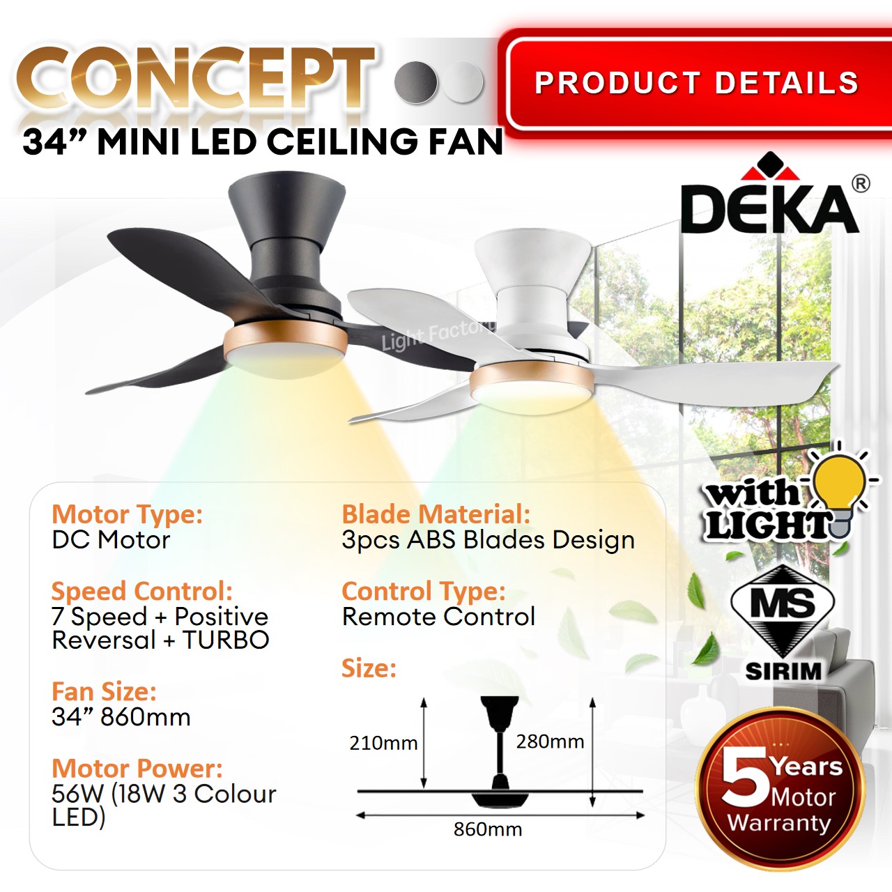 【FREE SHIPPING】DEKA CONCEPT MINI Fan 34" 42" 22" 16 Speed Remote ...