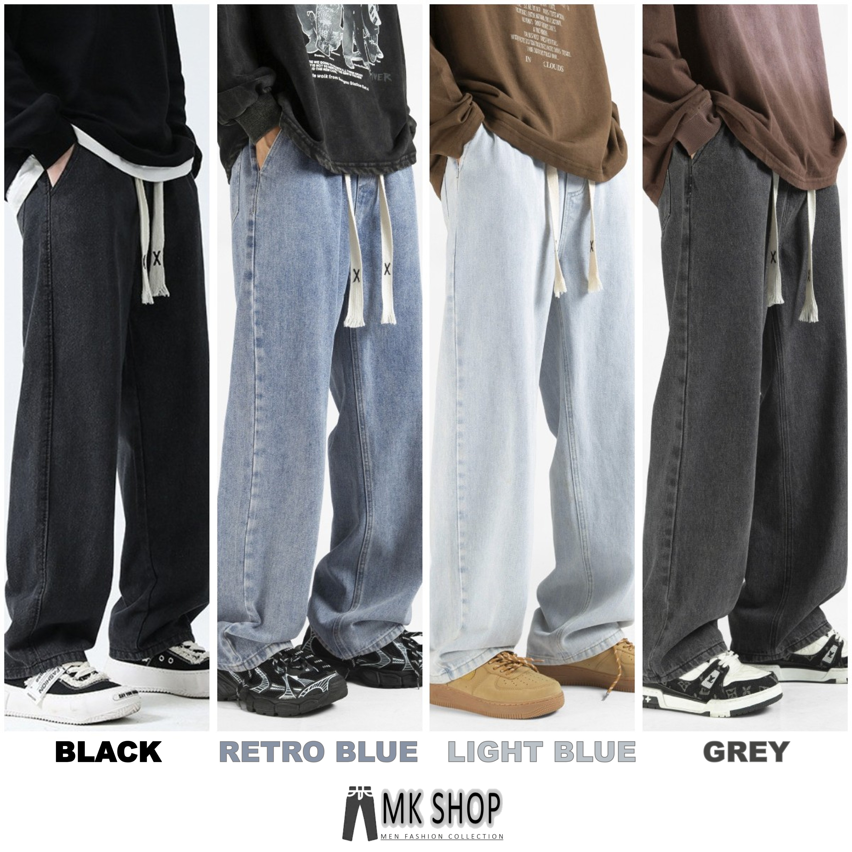 MKSHOP jeans men Harem Jeans baggy drawstring Jeans men Jeans loose men ...