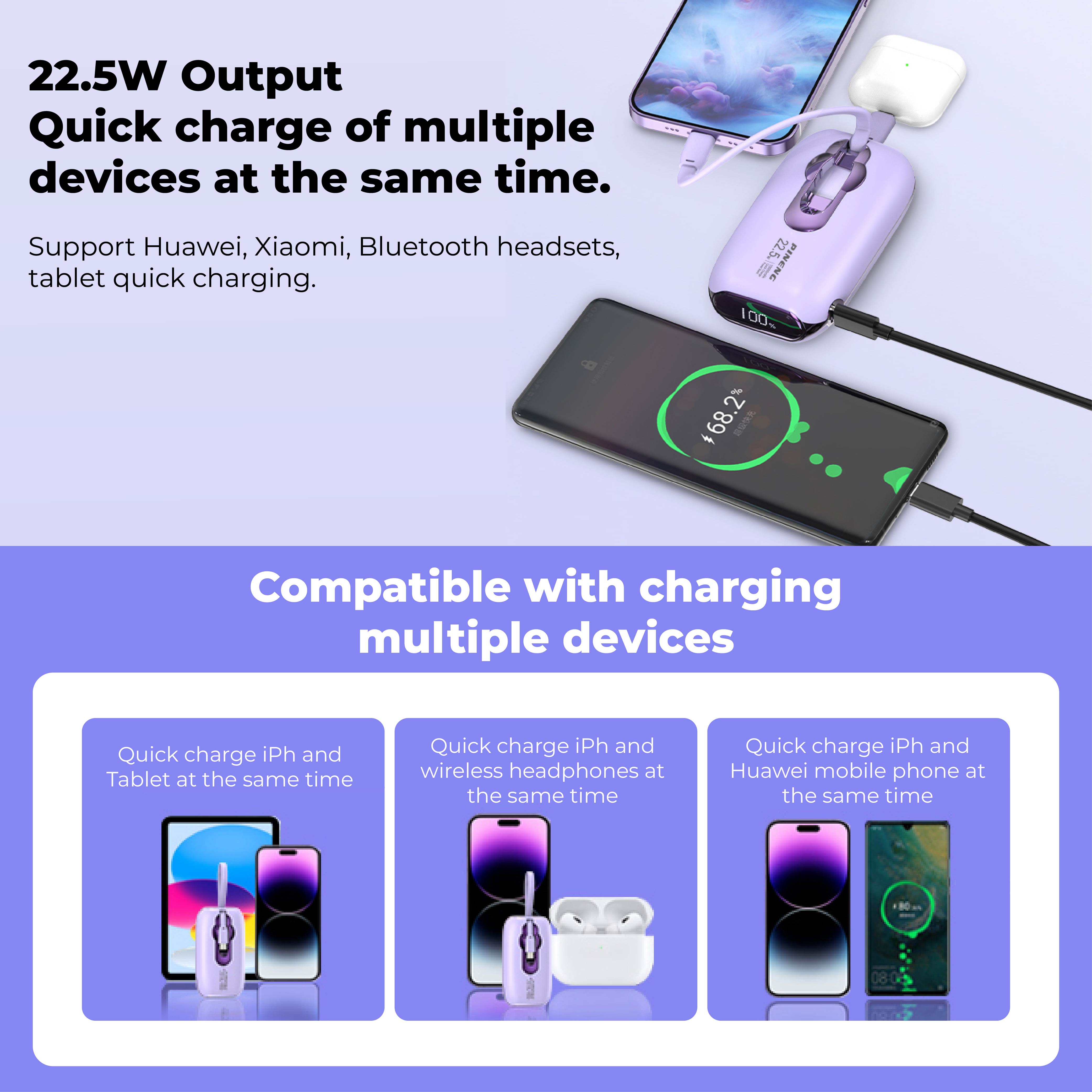 [NEW] Pineng PN-876PD 22.5W 10000mAh Fast Charge Portable Power Bank w ...