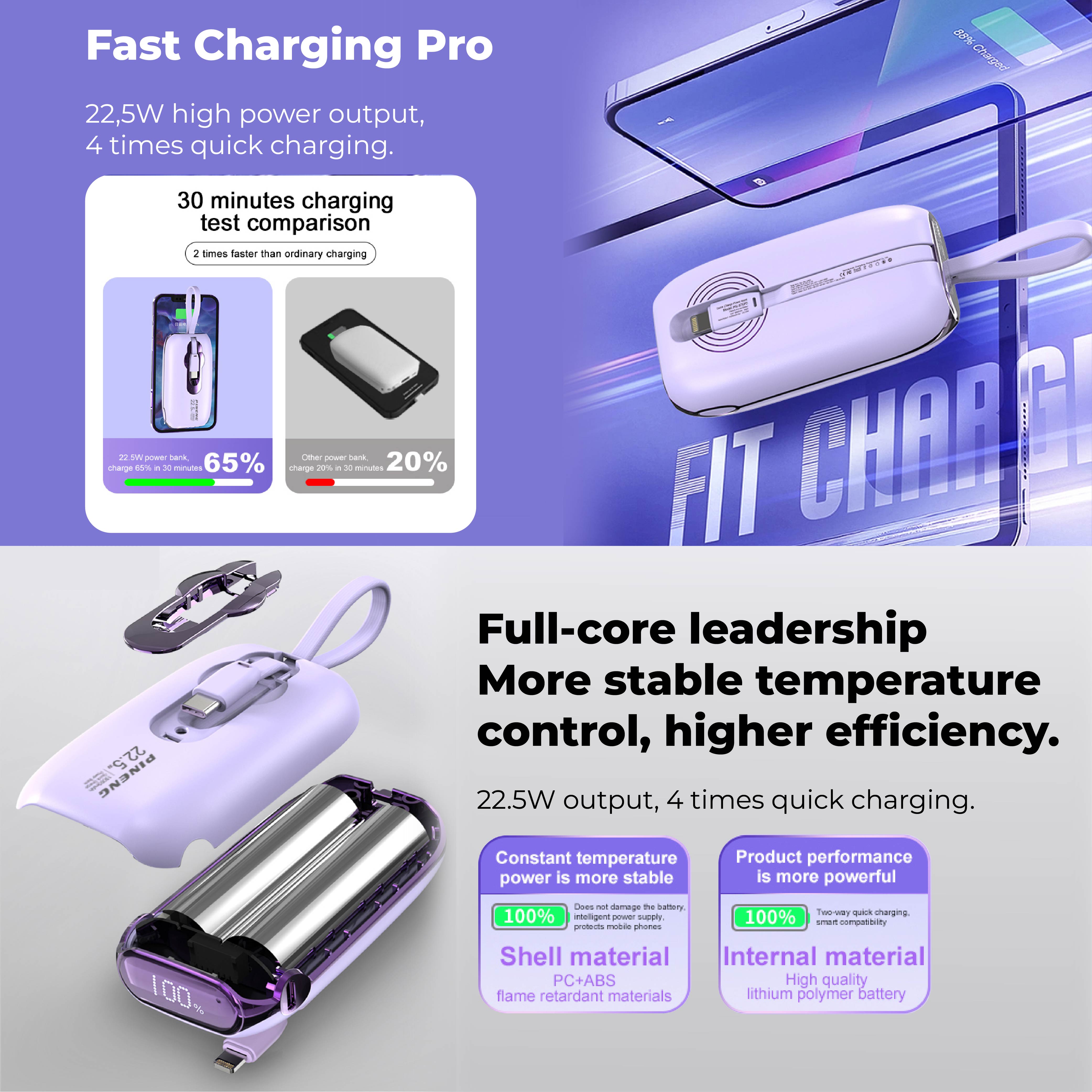 [NEW] Pineng PN-876PD 22.5W 10000mAh Fast Charge Portable Power Bank w ...