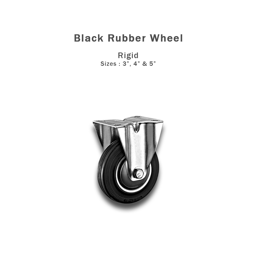 3" 4" & 5" Heavy Duty Rigid / Swivel Brake / Black Rubber Wheel ...