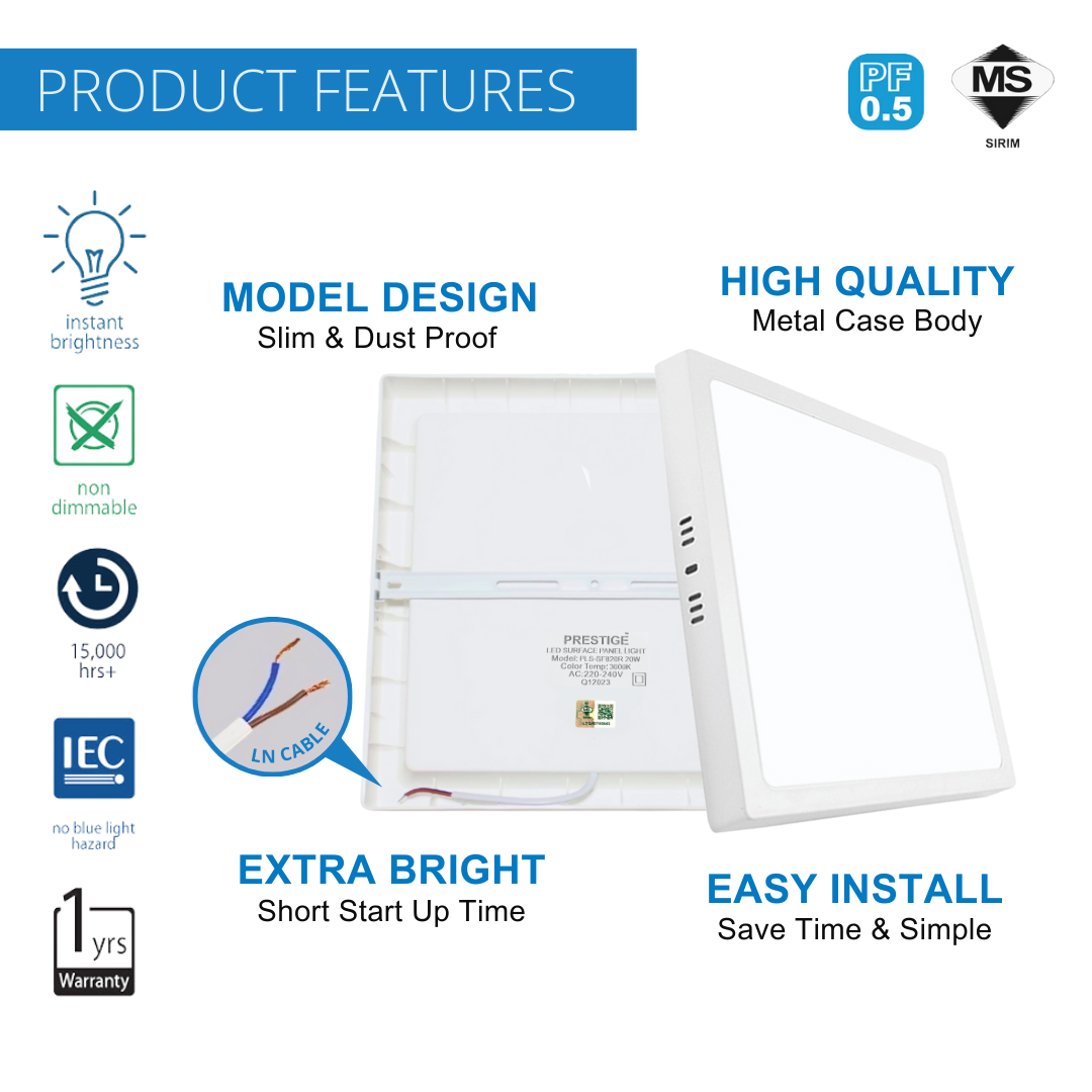 MEGAMAN / PRESTIGE Panel LED Light Surface Panel Downlight Lampu Siling ...