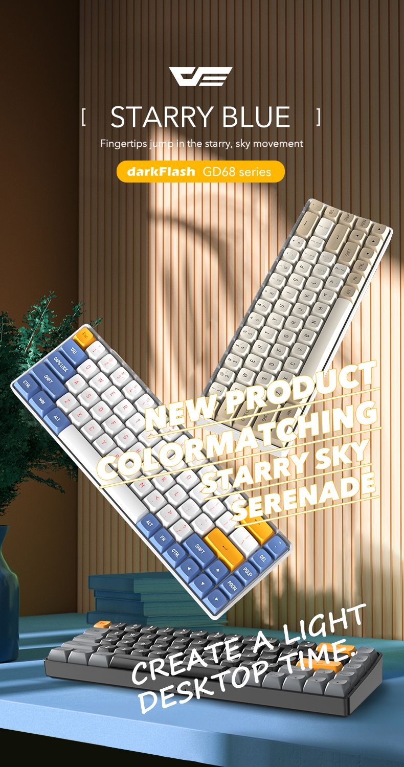 Aigo DarkFlash GD68 Bluetooth Wireless USB Type-C Wired 2.4G Mechanical ...