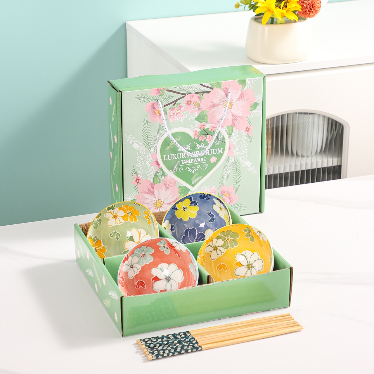 Gift Set bud pattern Rice Bowl Porcelain Bowl Ceramic Bowl Soup Bowl ...
