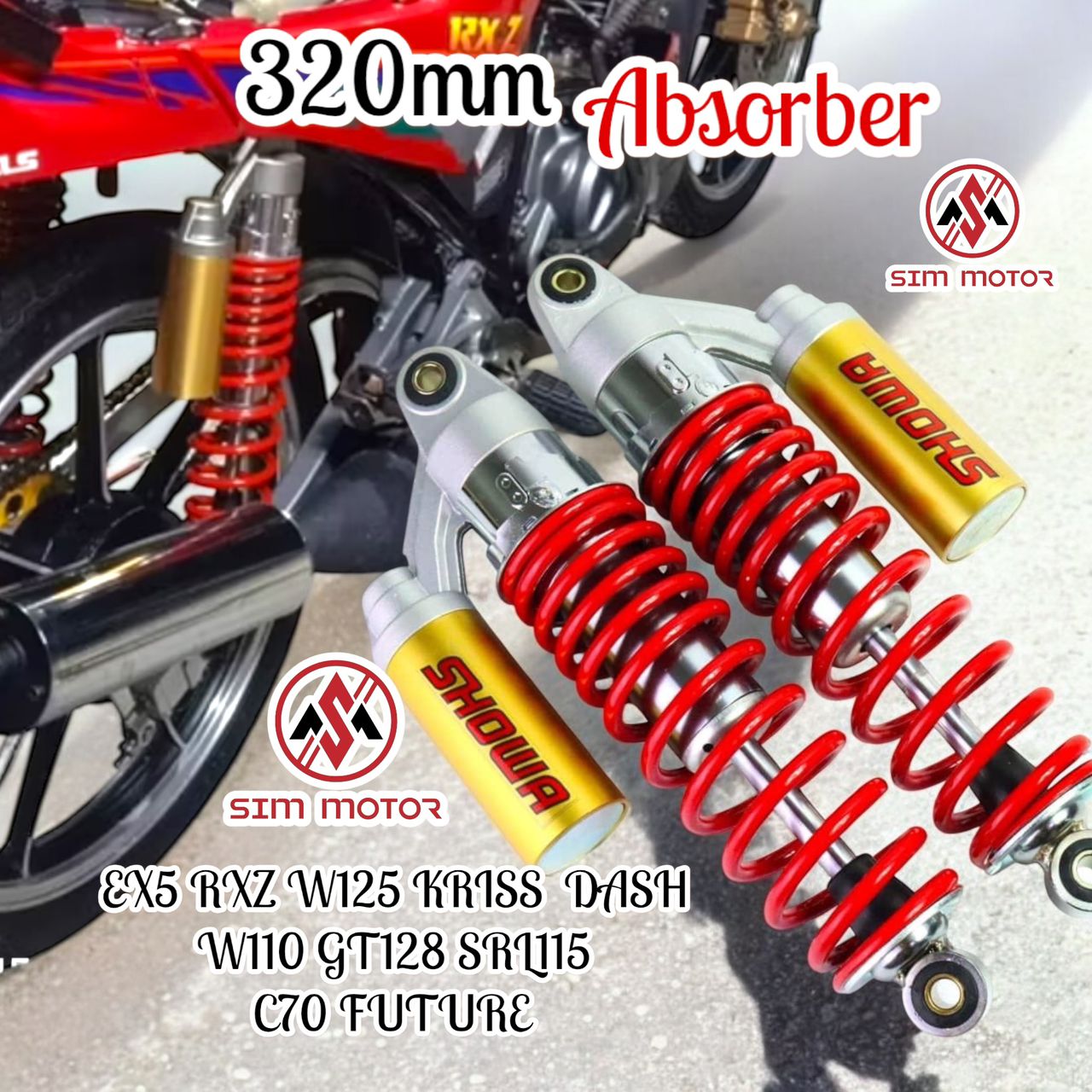 SHOWA ABSORBER EX5 RXZ W125 KRISS DASH W110 GT128 SHOWA ABSORBER 320M RED Wave125 Wave110 ...