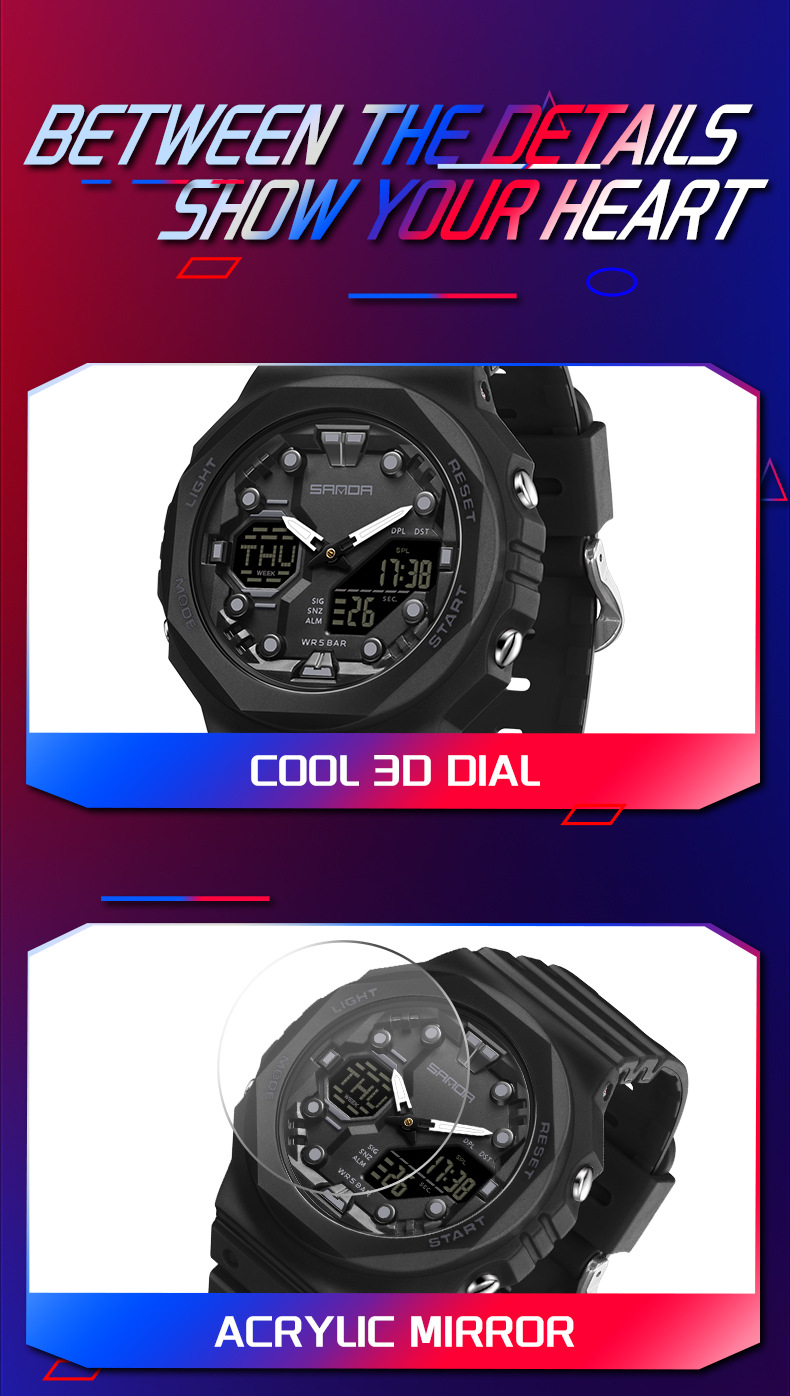 Sanda 6200 Large Dial Multifunctional Trendy Urban Outdoor Waterproof ...