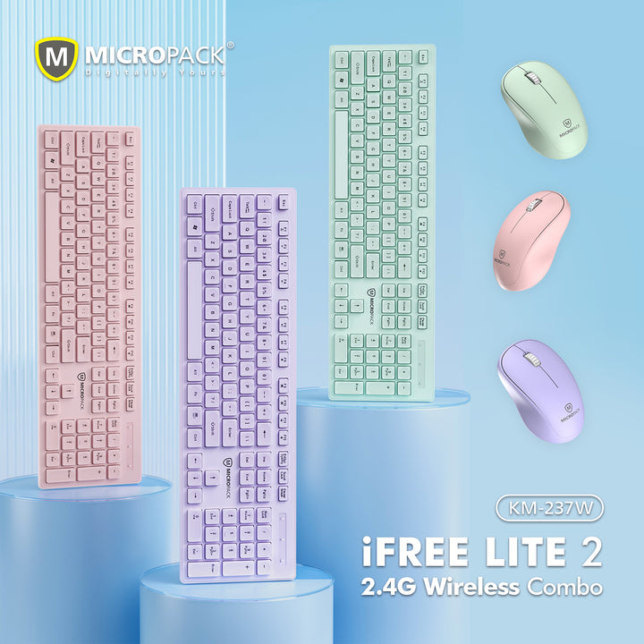 Micropack KM-237W iFREE Lite 2 Wireless Mouse and Keyboard Combo with Multimedia Hotkeys, Silent ...