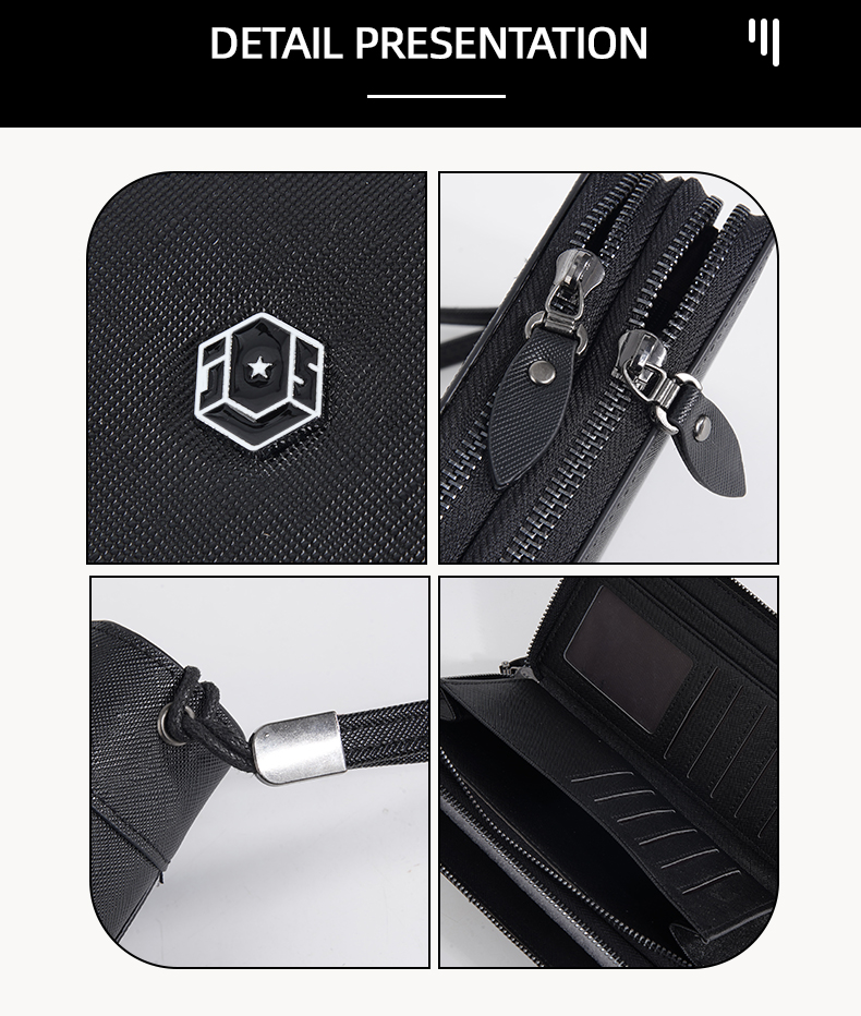 Double Zip Men's Leather Clutch Bag Handcarry Long Wallet Dompet ...