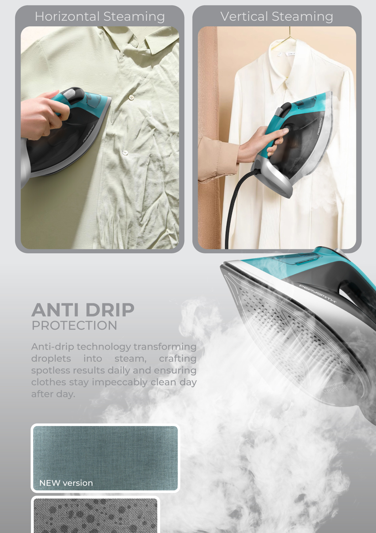 PerySmith E200 Max Anti Burns Guaranteed Steam Iron Steamcare Series ...
