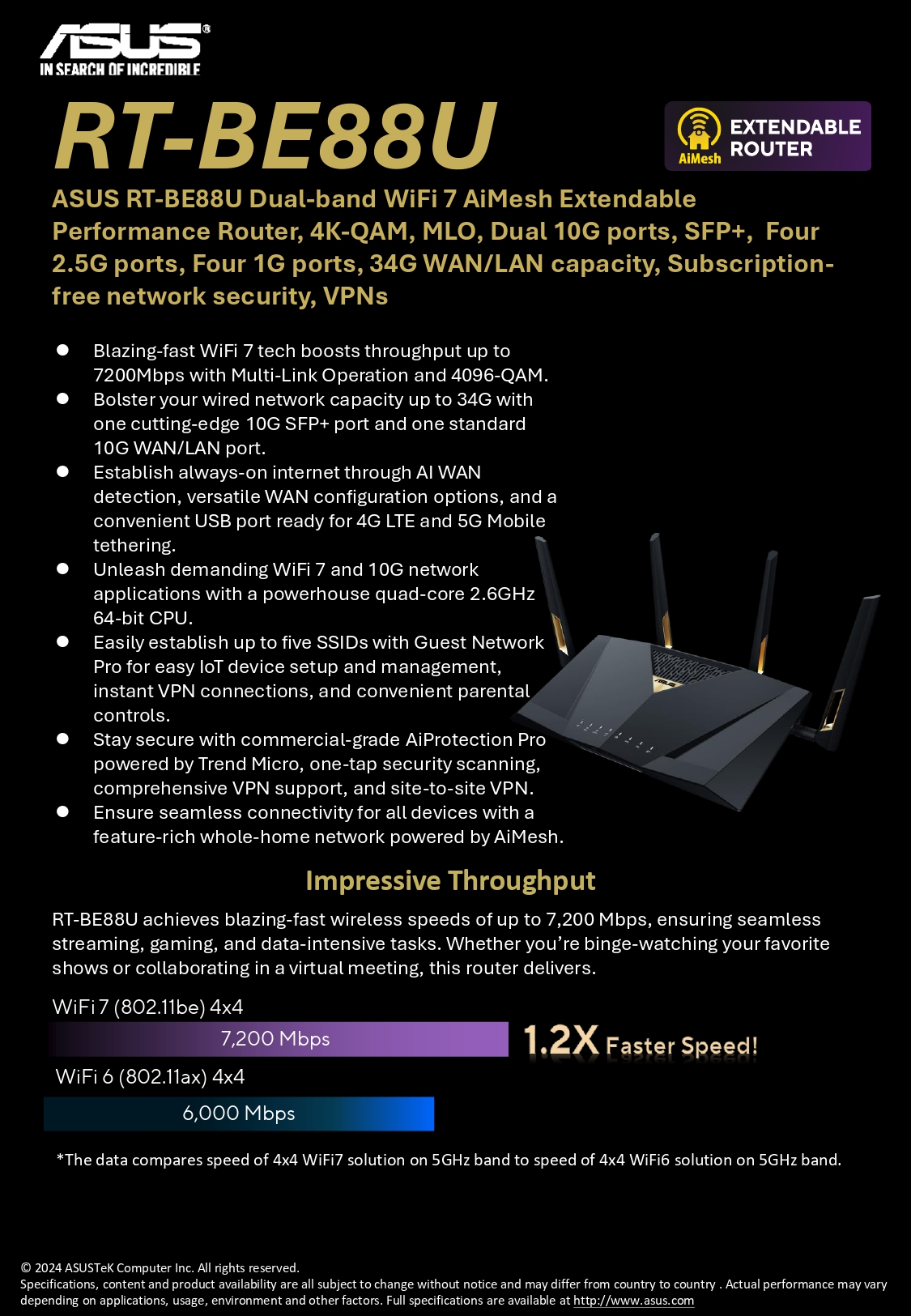Asus Extendable BE7200 Dual Band Wifi 7 RT-BE88U Gaming Router | Shopee ...