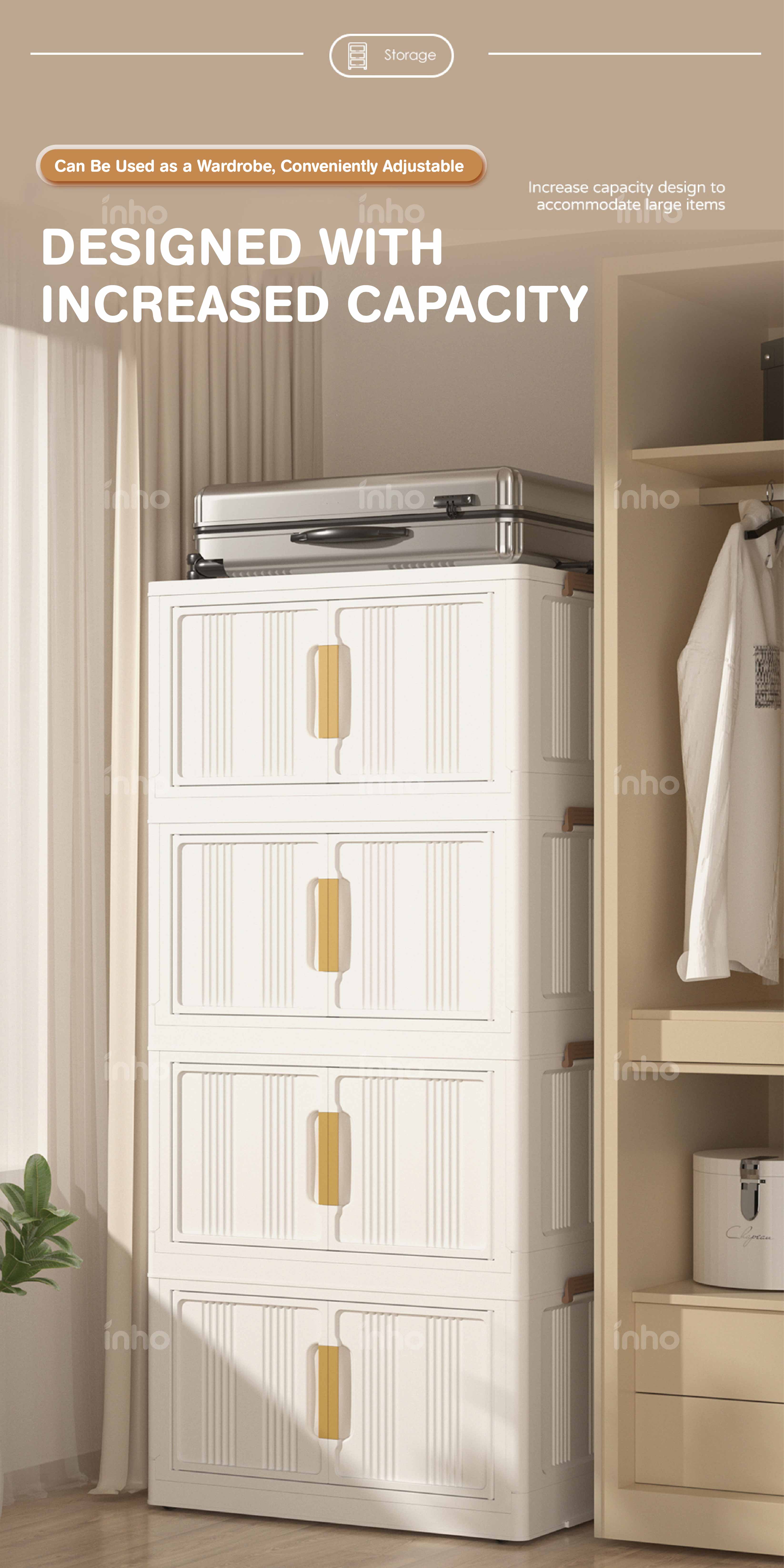 【Shipping Promo】INHO L56-74cm (1-5 Layers) Versatile Stackable Foldable 2 Doors Storage Cabinet ...