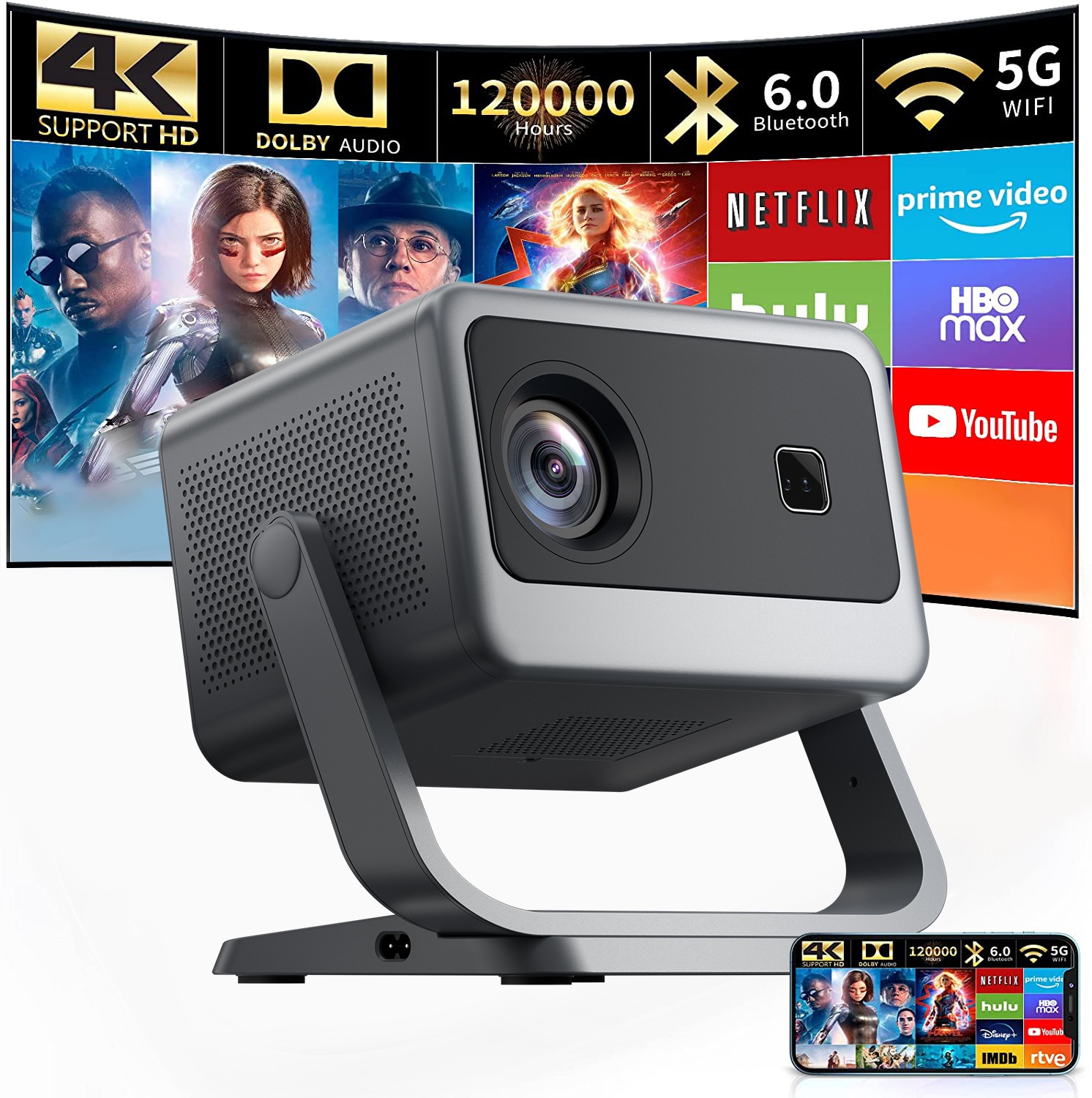 NEXGEN N800 PRO Projector Home Ultra HD Smart Projector Decoding 4K Bedroom Living Room Home ...