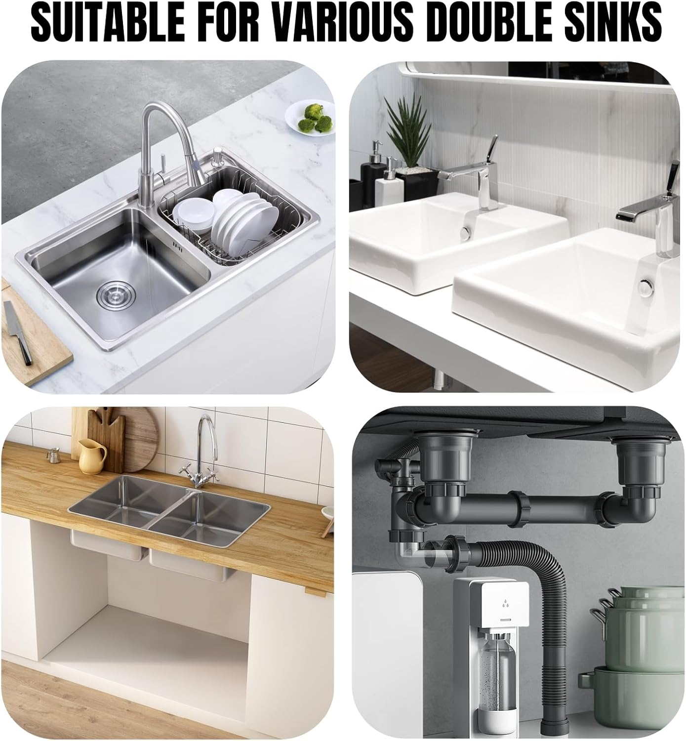Space Saving Strainer Drain Kit Double Kitchen Sink Drain Hose Sink ...