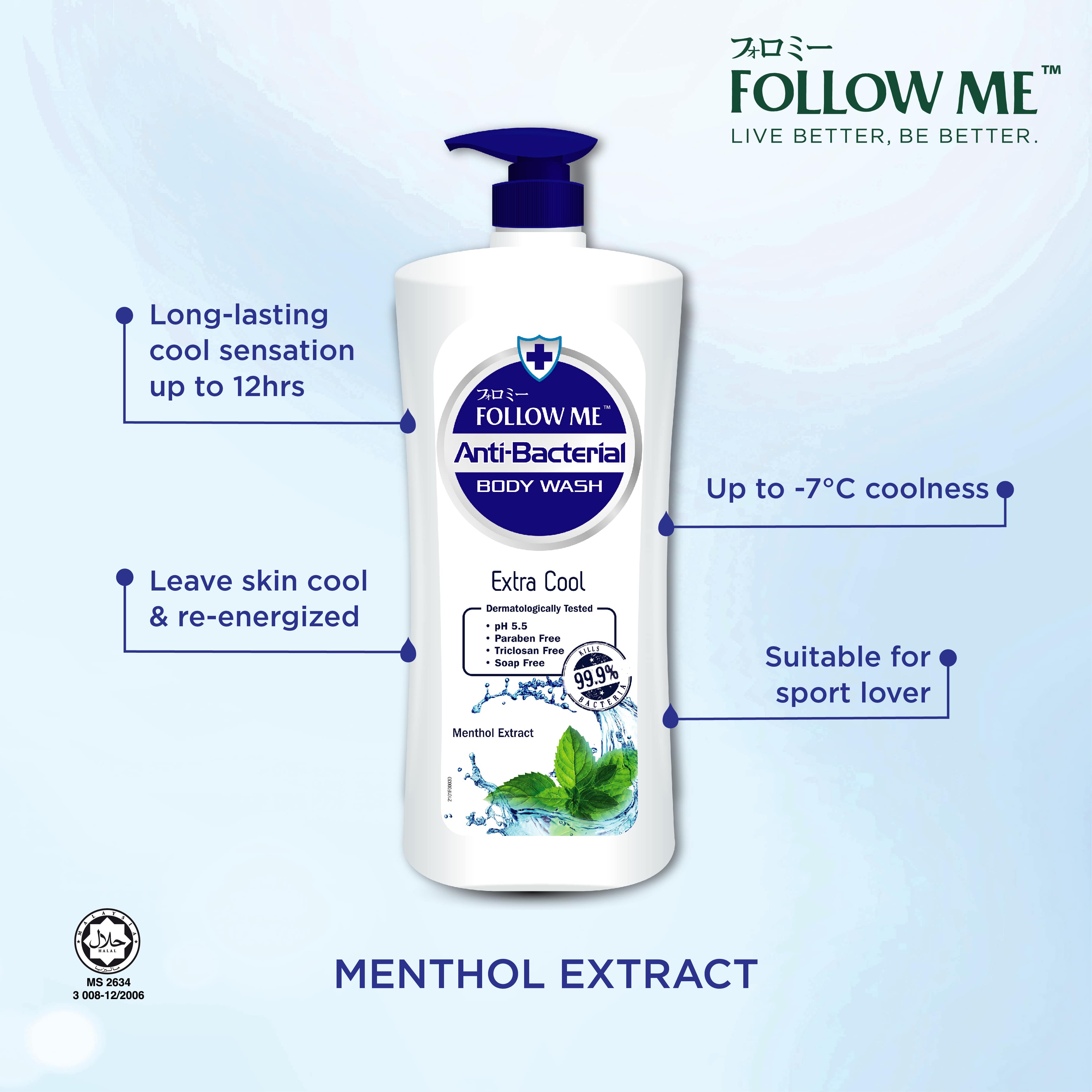 Follow Me Anti-Bacterial Body Wash Refill Pack 400ml (Extra Cool ...