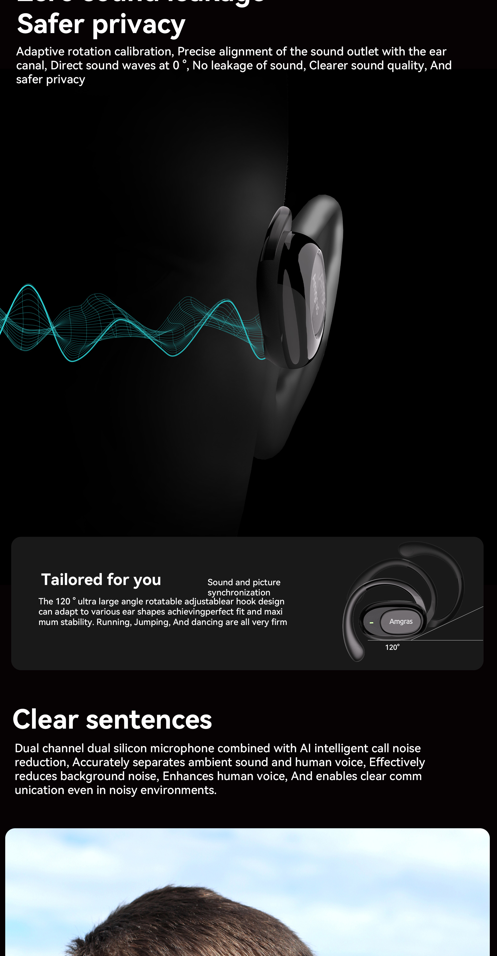 Amgras OpenEcho Ⅵ Ultra Smart earphone bluetooth Air Conduction earbud ...