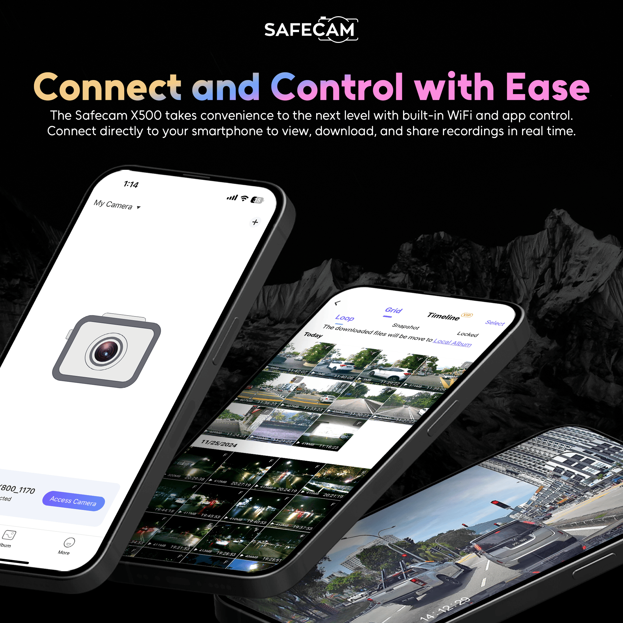 SAFECAM X500 4K Compact Dashcam WIFI Dual-Channel Dashcam 2160P Front ...
