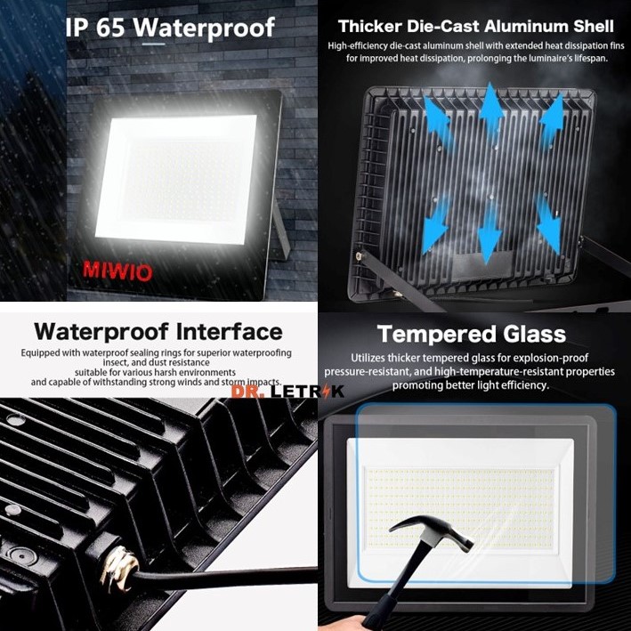 MIWIO LED Spotlight 10W 20W 30W 50W 100W 150W 200W IP65 Daylight 6500K ...