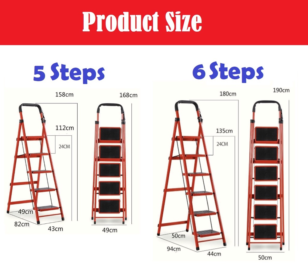 🔥🔥 3 / 4 / 5 Step Folding Ladder Lightweight 3/4 Tier Portable Ladder ...