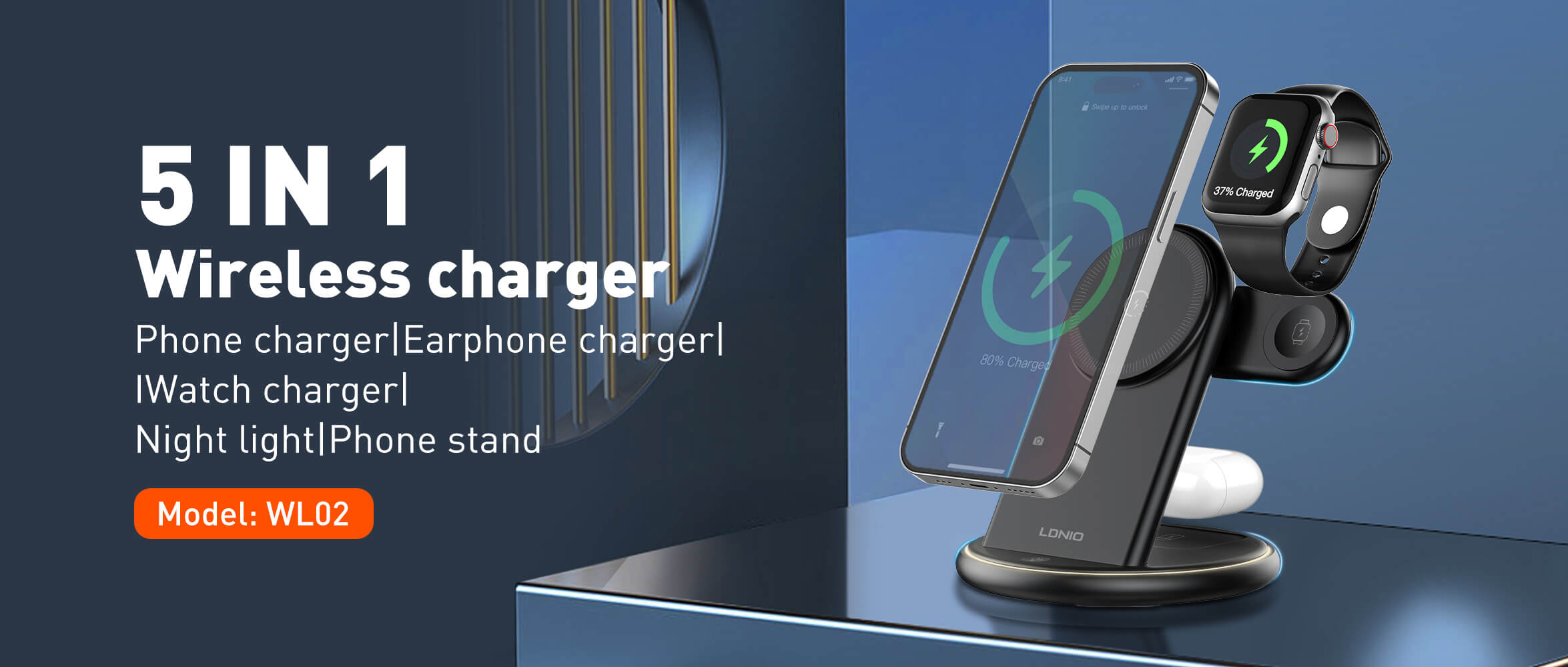 LDNIO WL02 5 In 1 Wireless Charger Magnetic Power With Led Night Light (15W) | Shopee Malaysia