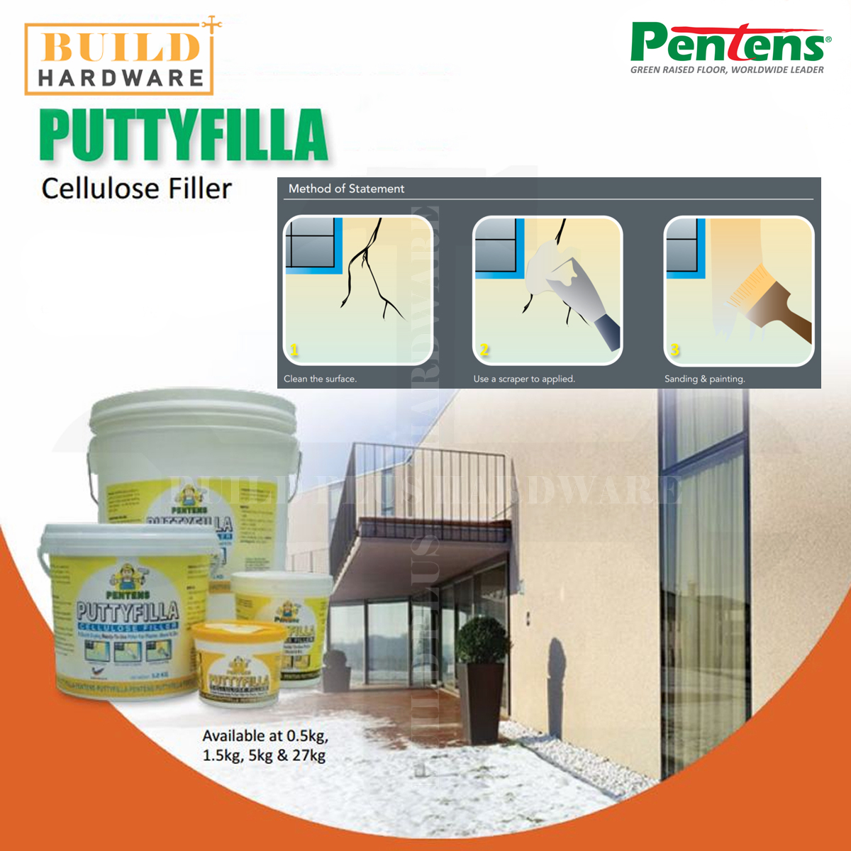 PENTENS PUTTYFILLA Cellulose Filler 0.5kg/1.5kg/5kg Putty Filla Level ...