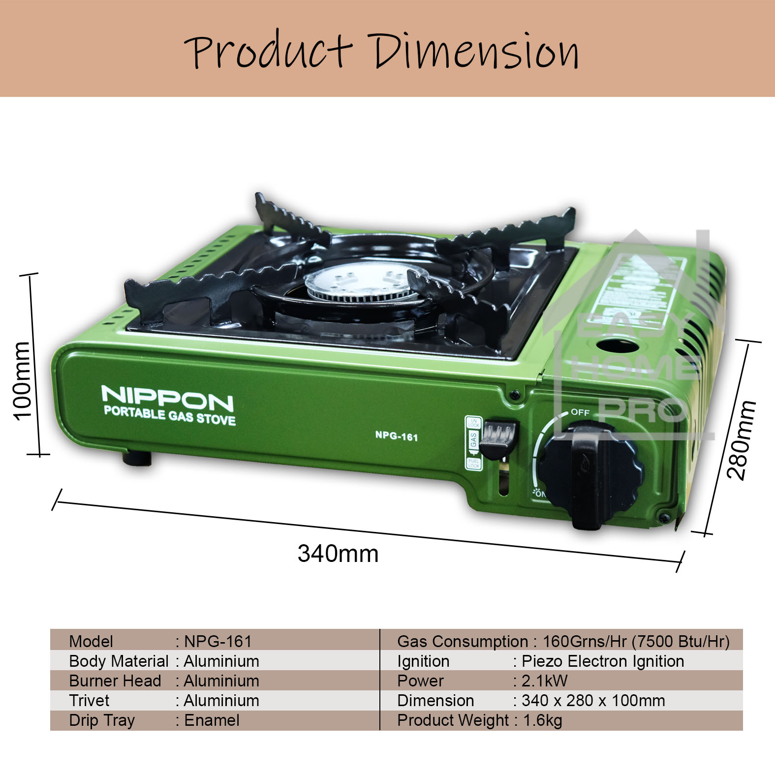 NIPPON NPG-161 SAFETY PORTABLE BUTANE GAS COOKER STOVE FOR PICNIC ...