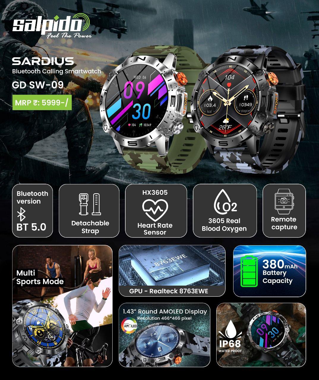 Salpido SARDIUS Bluetooth Calling Smart Watch GD SW-09 (IP68 Water ...