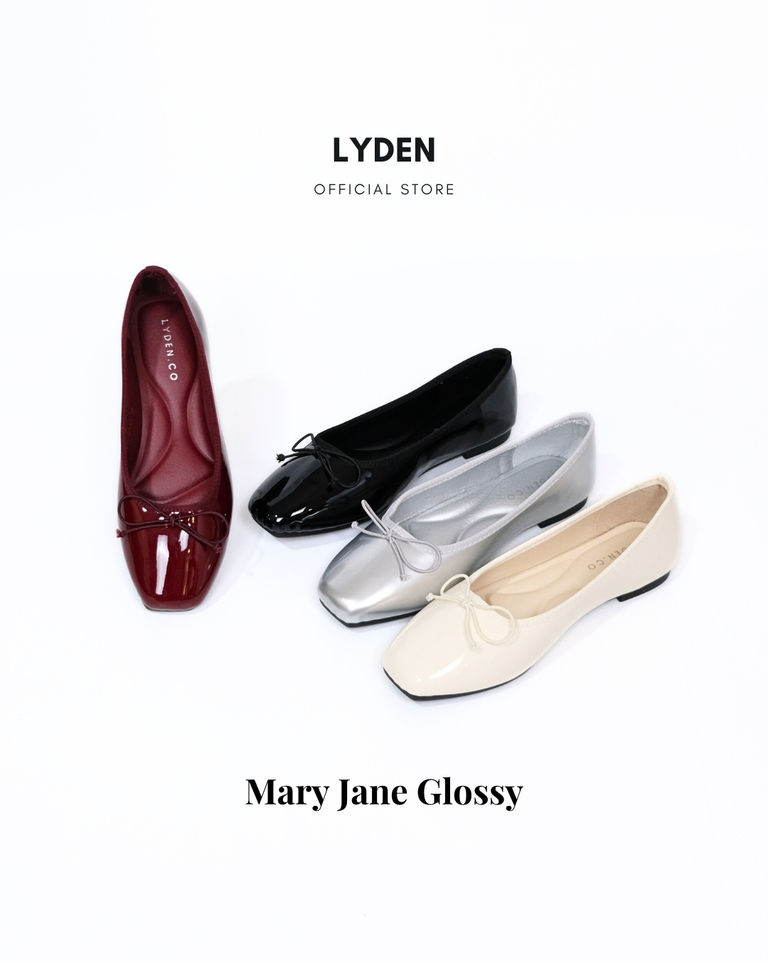 Lyden Mary Jane Glossy Flats - White//Silver//Maroon//Classic Black ...