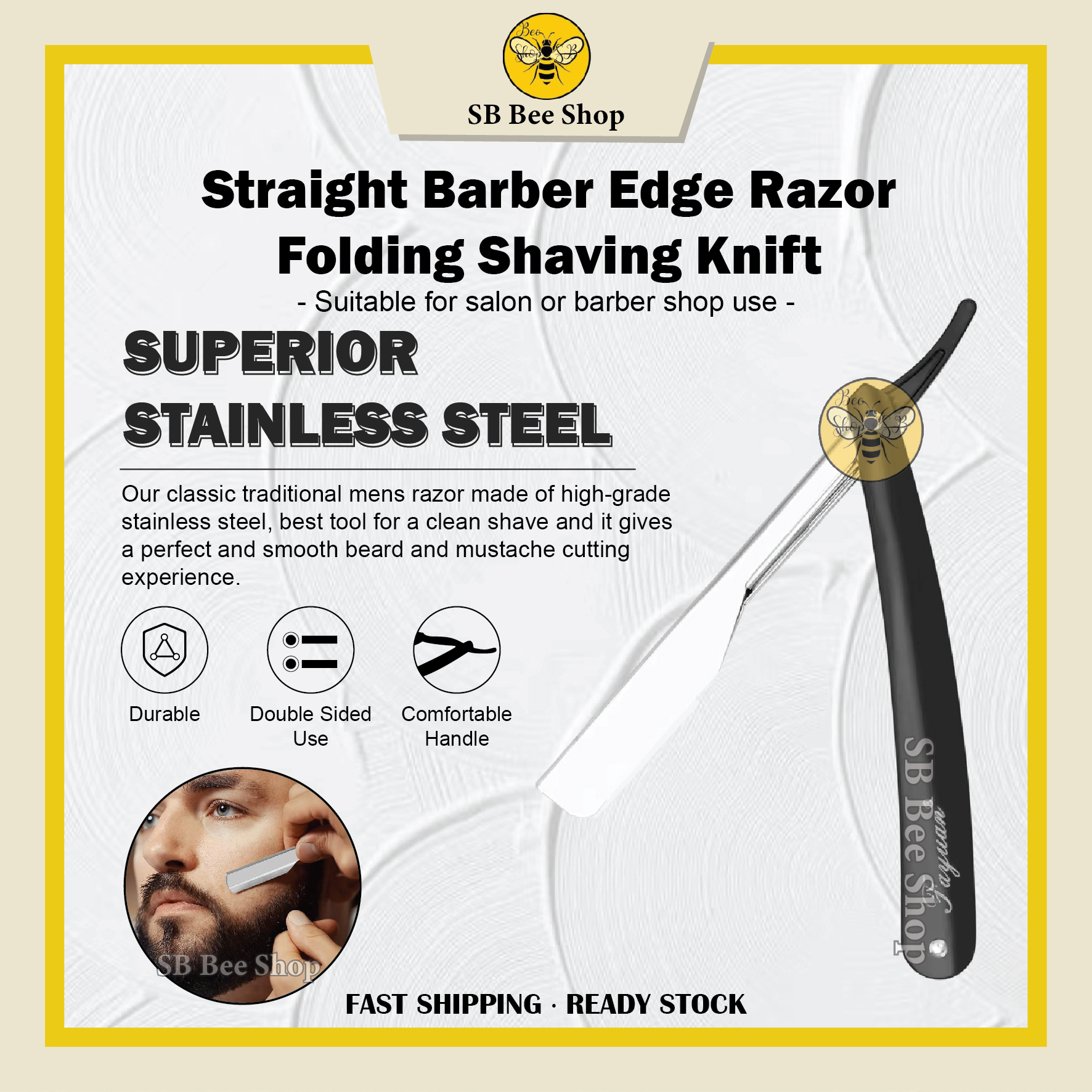 Shaver Straight Edge Stainless Steel Sharp Barber Razor Folding Shaving ...