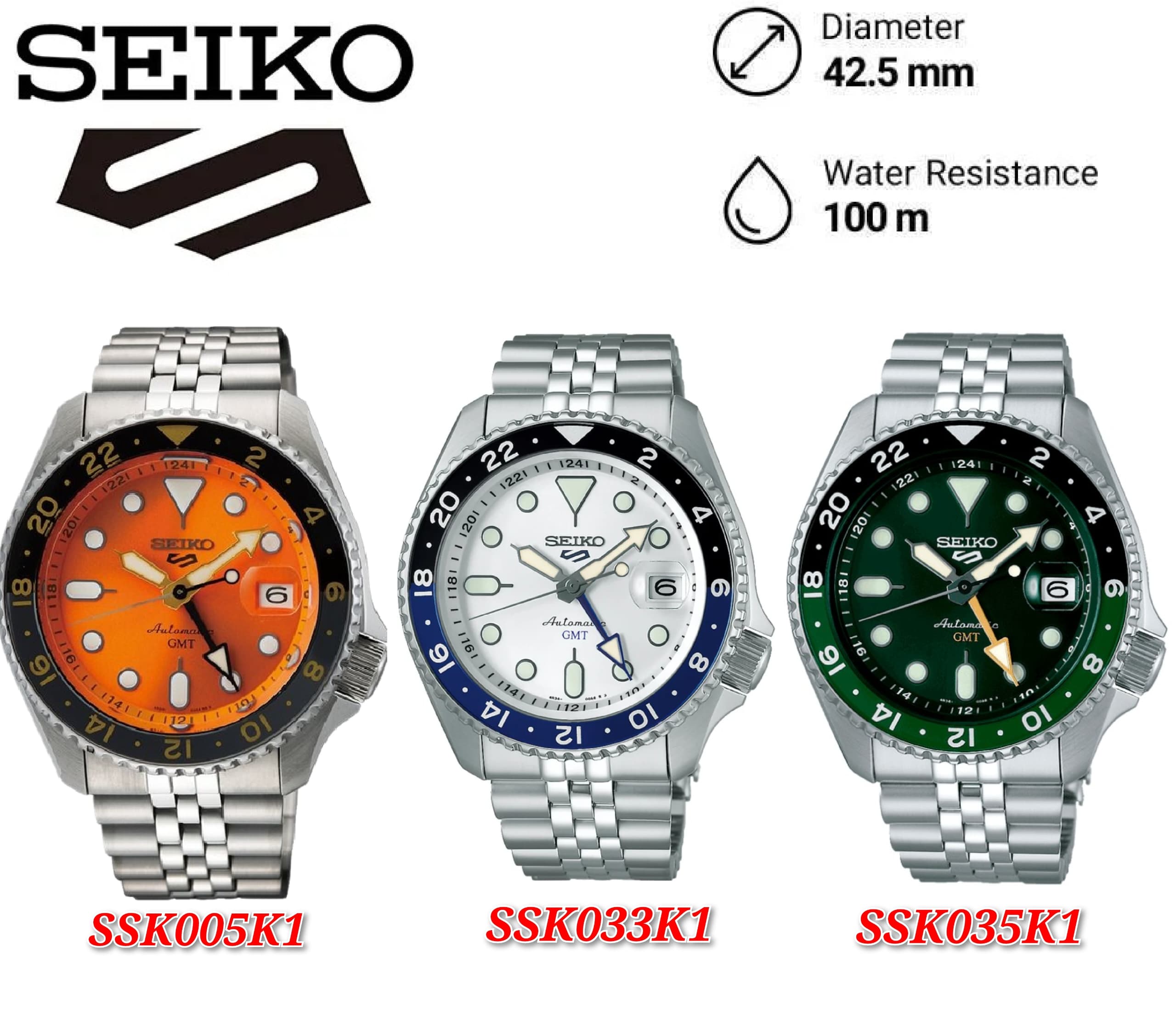 Seiko 5 Sports GMT Series Watches Model SSK005K1 / SSK033K1 / SSK035K1 ...