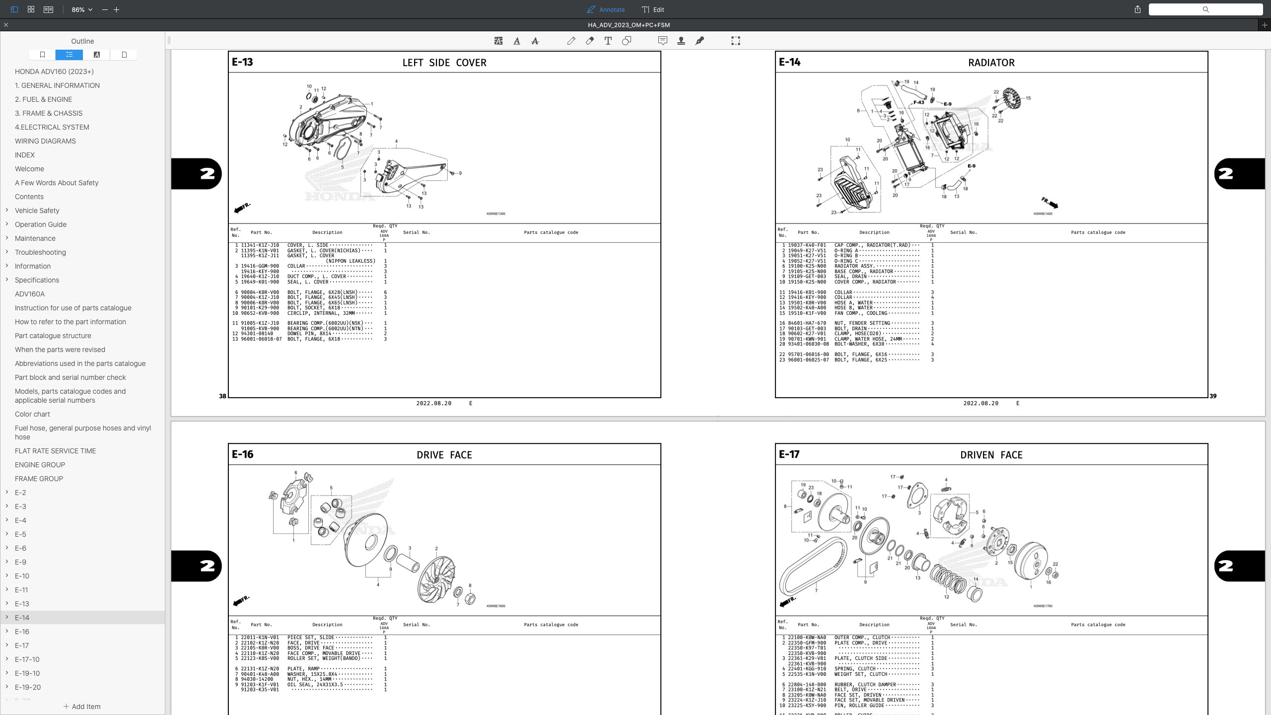 HONDA ADV160 ADV 160 (2023+) SERVICE WORKSHOP MANUAL + PARTS CATALOGUE ...