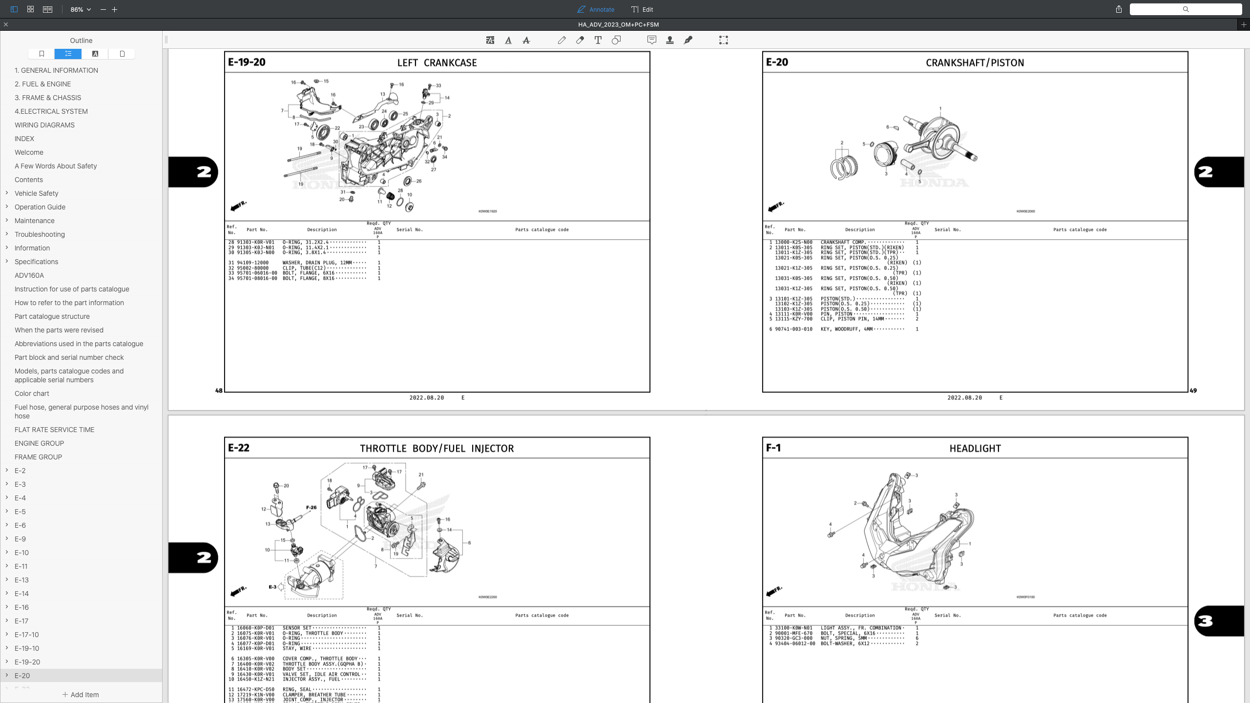 HONDA ADV160 ADV 160 (2023+) SERVICE WORKSHOP MANUAL + PARTS CATALOGUE ...