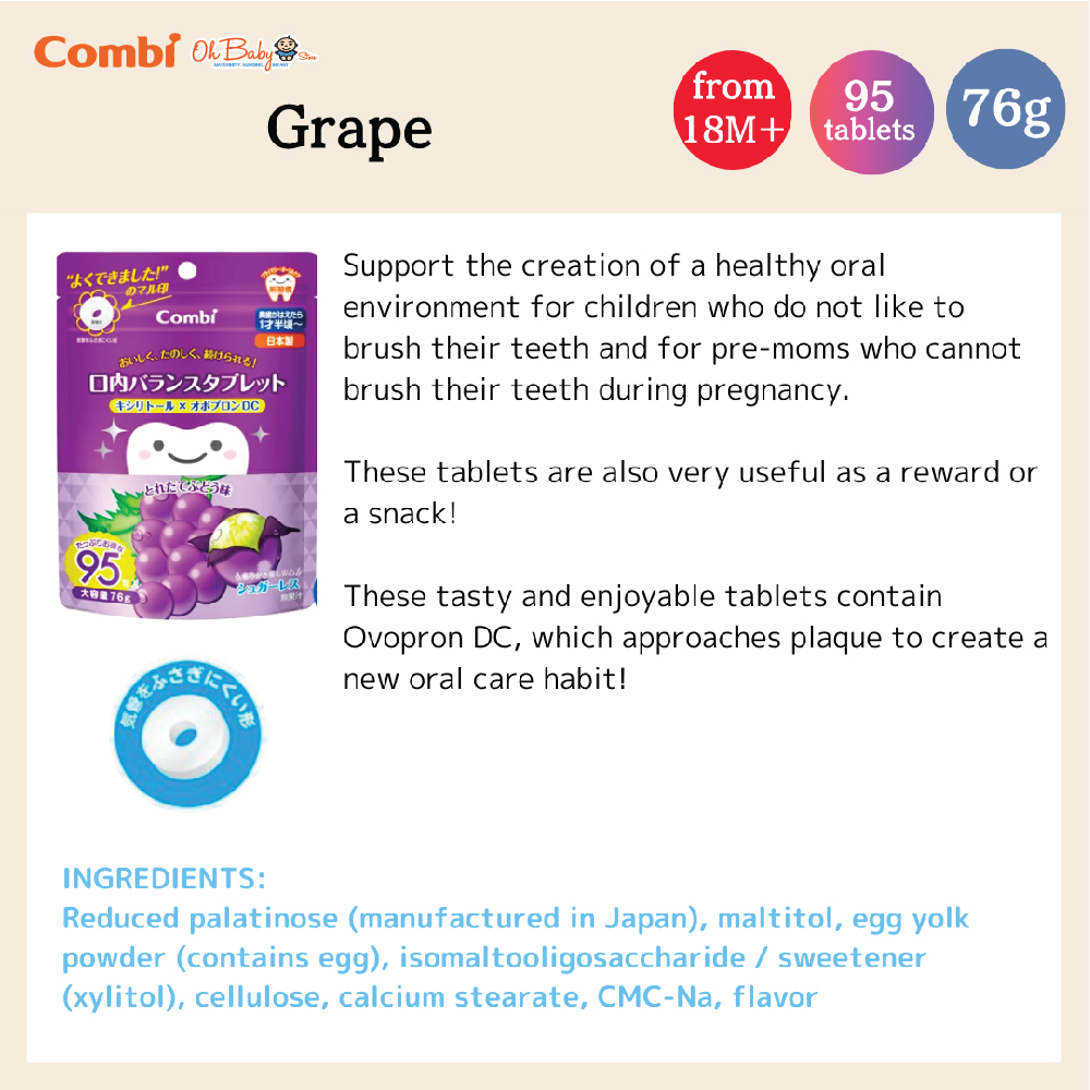 Combi Teteo Oral Balance Tablet, Xylitol x Ovopron DC 60pcs | Shopee ...