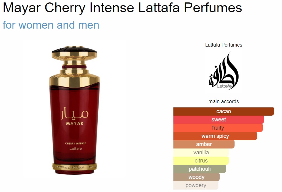 Cherry Intense Lattafa Perfumes for Her women 100Ml EDP Cherry Mayar ...
