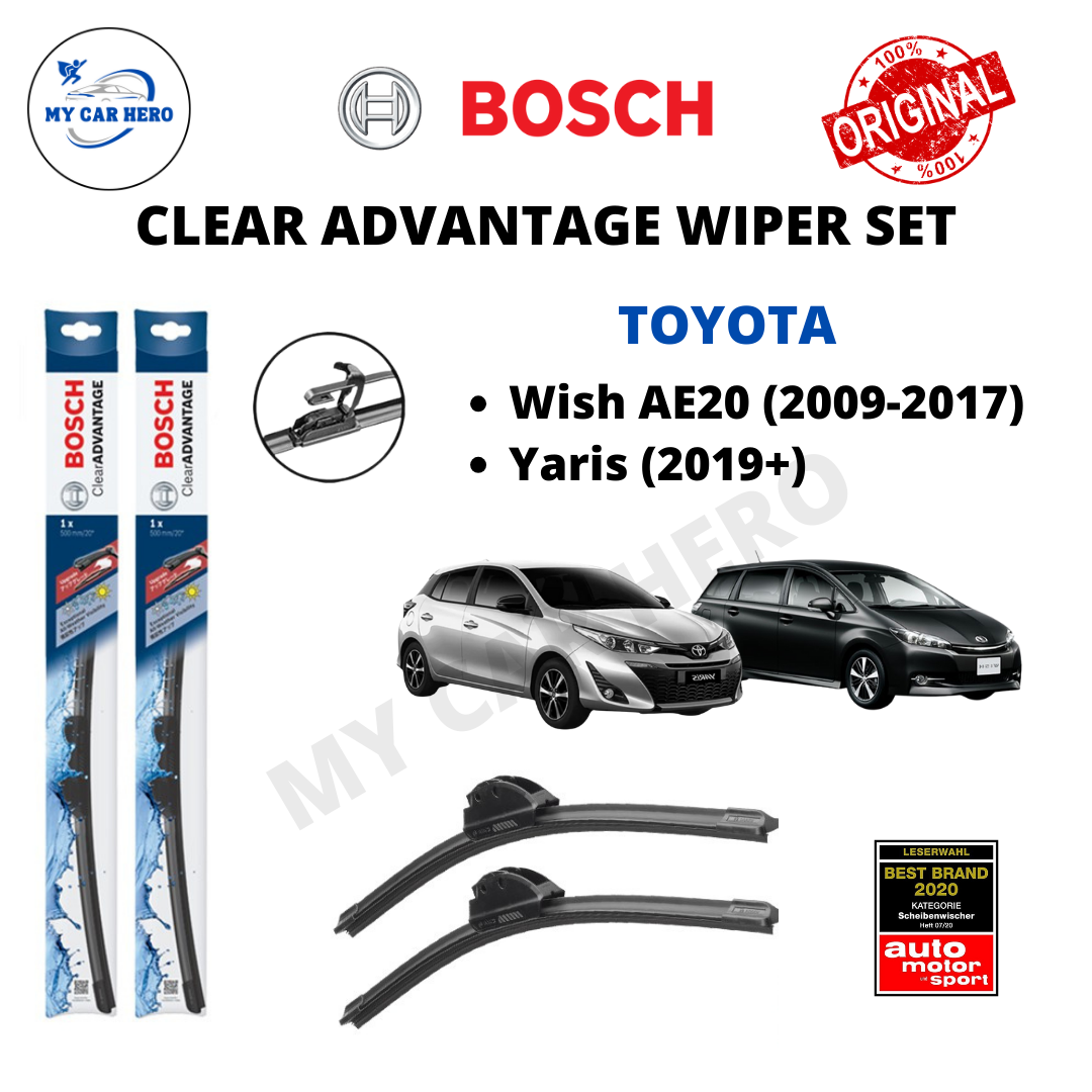 BOSCH Clear Advantage U Hook Wiper Set for Toyota Yaris (2019+) / Wish AE20 (2009-2017) (BCA24 ...