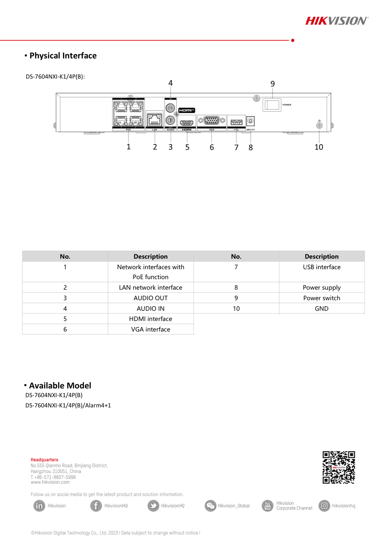 HIK HIKVISION DS-7604NXI-K1/4P 4CH 4 CHANNEL CH 12MP POE NVR IP Network ...